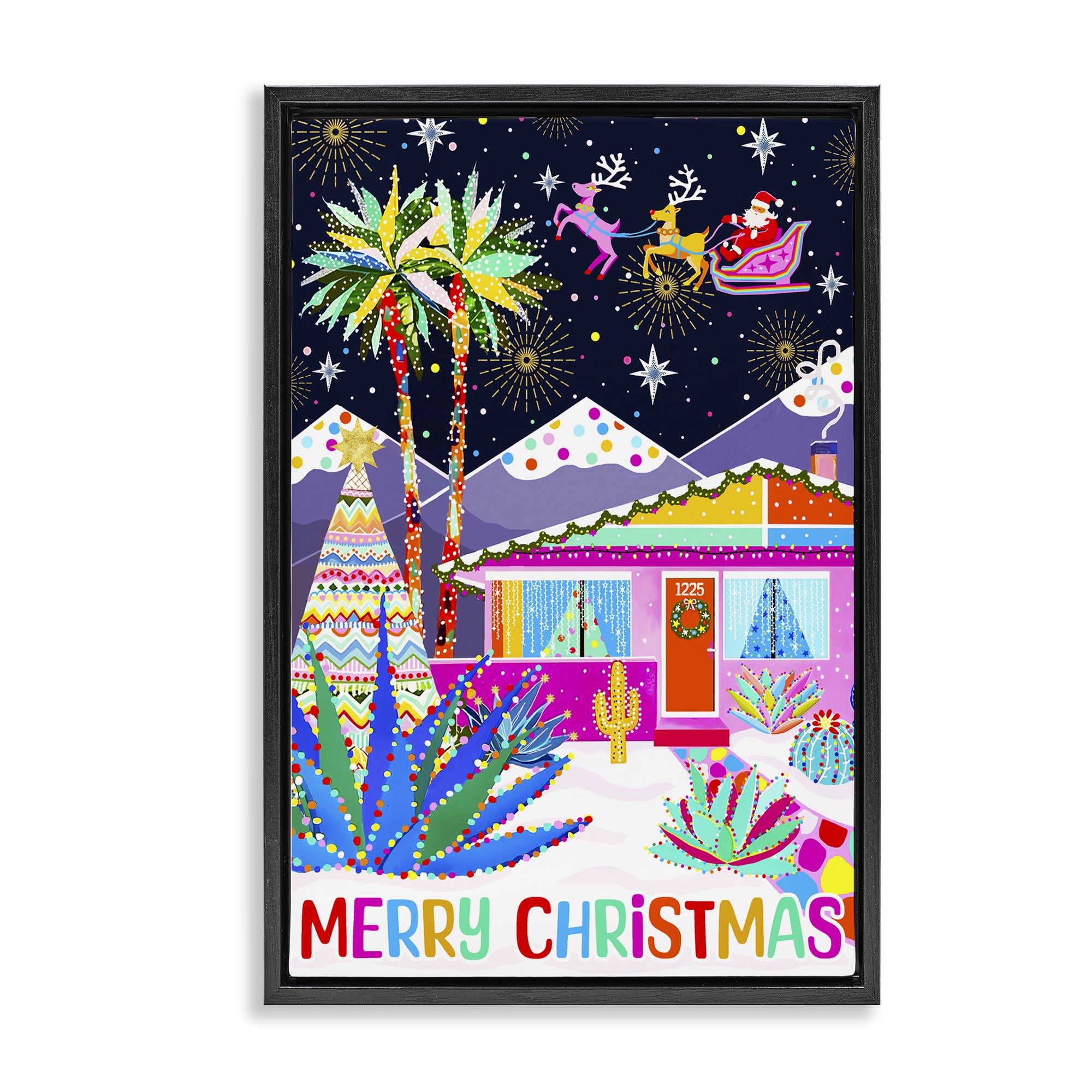 Stupell Industries Whimsical Desert Christmas Holiday Painting Black ...