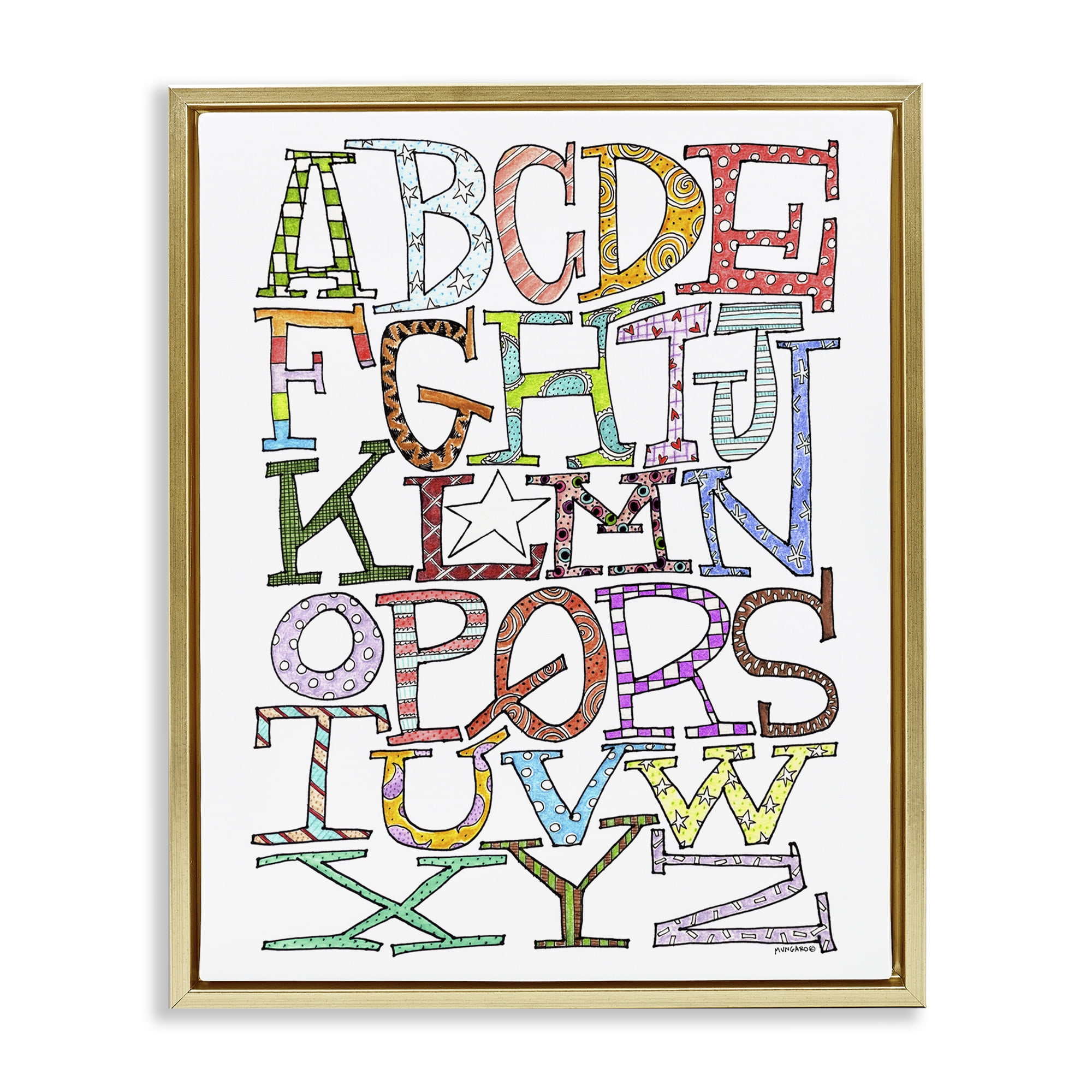 Stupell Industries Whimsical Patterned Letters Novelty Painting Gold ...