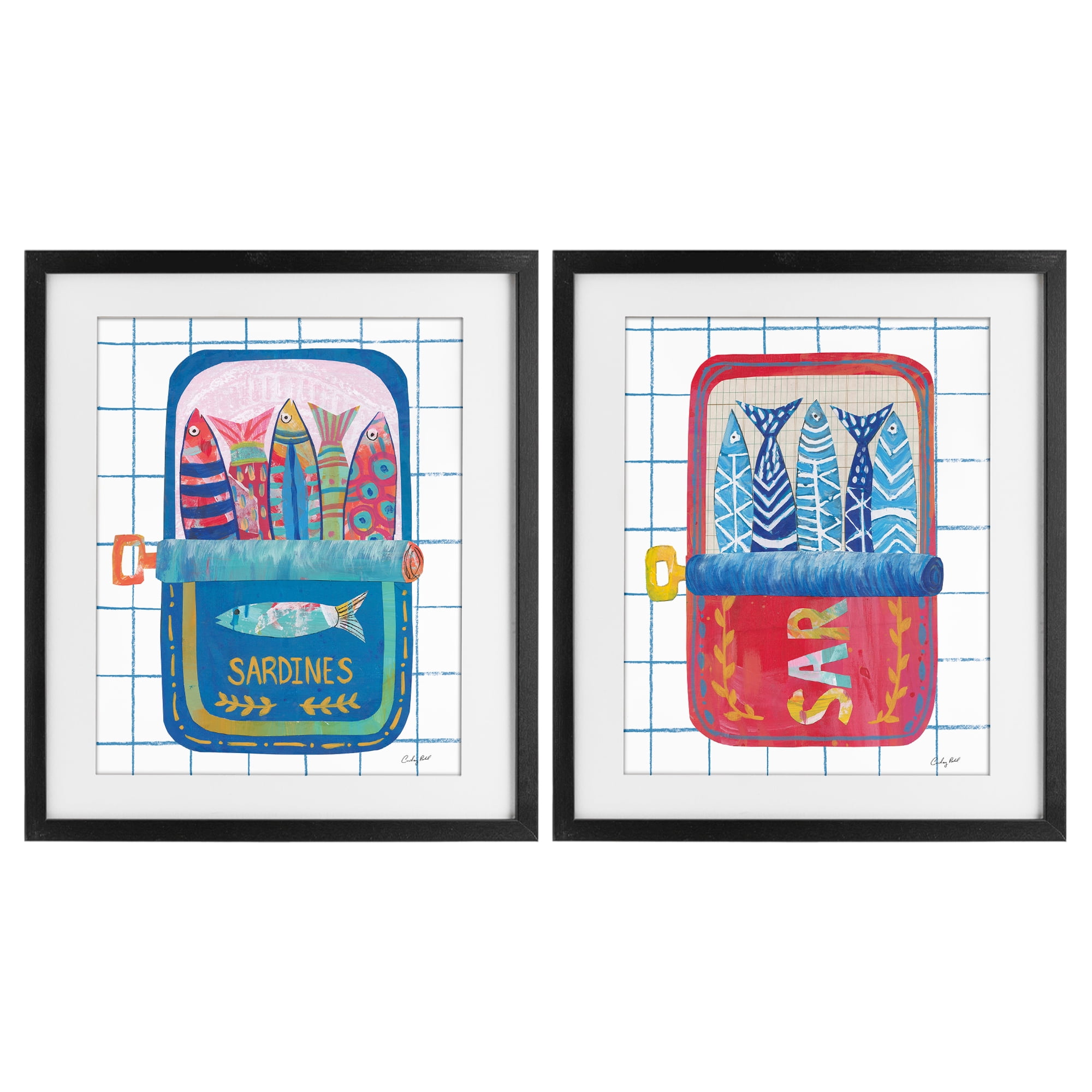 Stupell Industries Whimsical Silly Sardines 2 Piece Black Framed Print ...