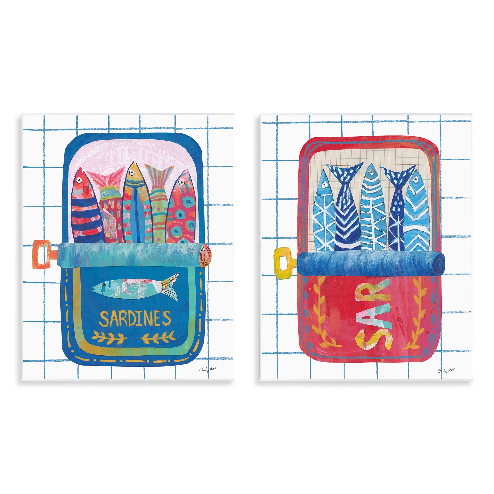 Stupell Industries Whimsical Silly Sardines 2 Piece Wall Plaque Art Set ...