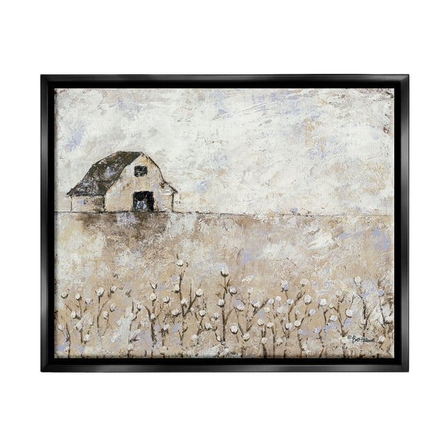 Stupell Industries White Barn Distressed Landscape Cotton Field Florals ...