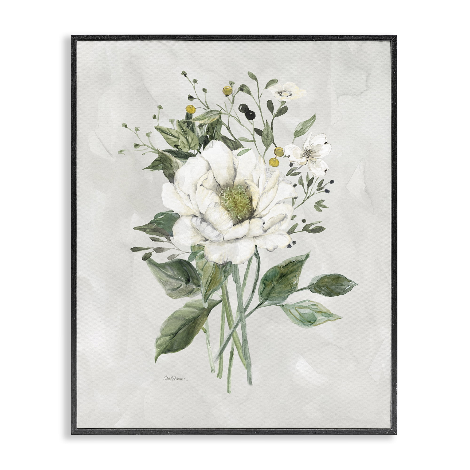 Stupell Industries White Flower Bundle Plants & Flowers Painting Black ...