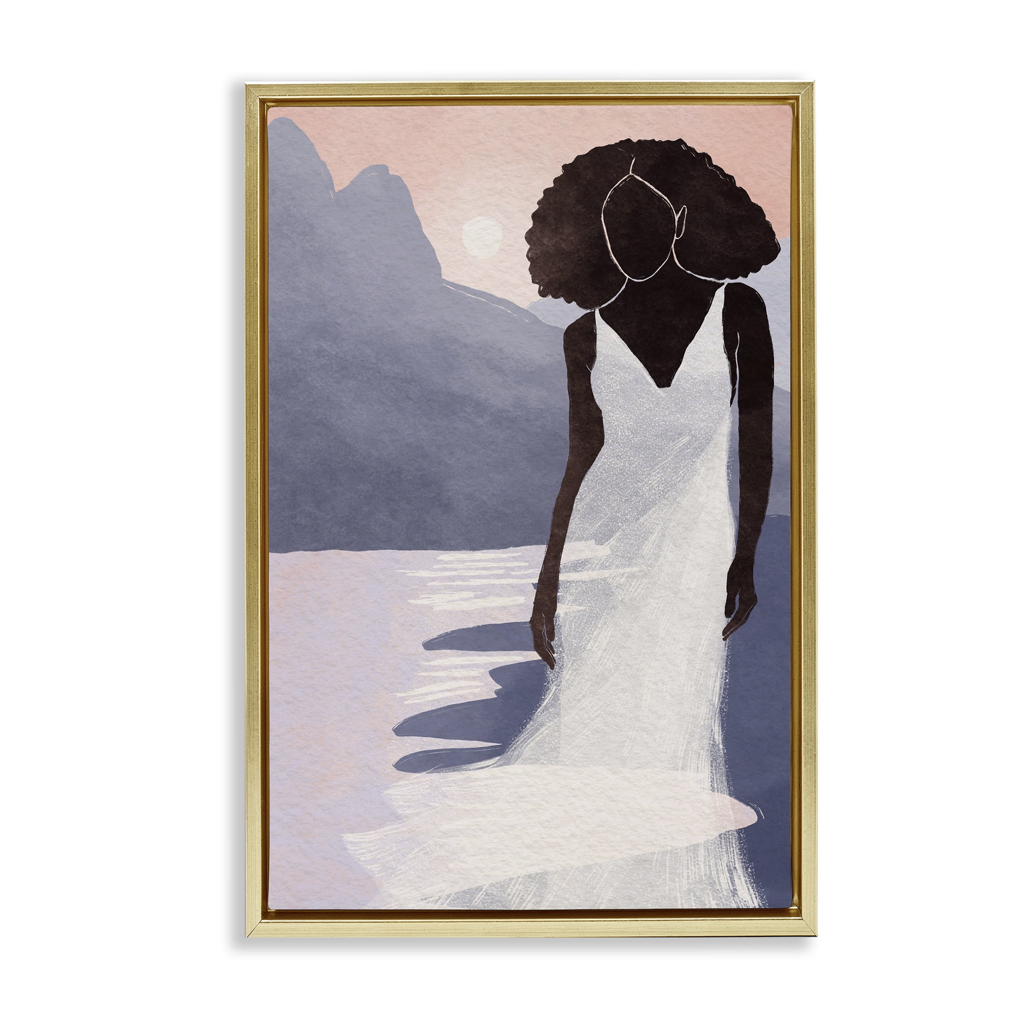 Stupell Industries White Gown Silhouette at Sunset Gold Framed Floater ...