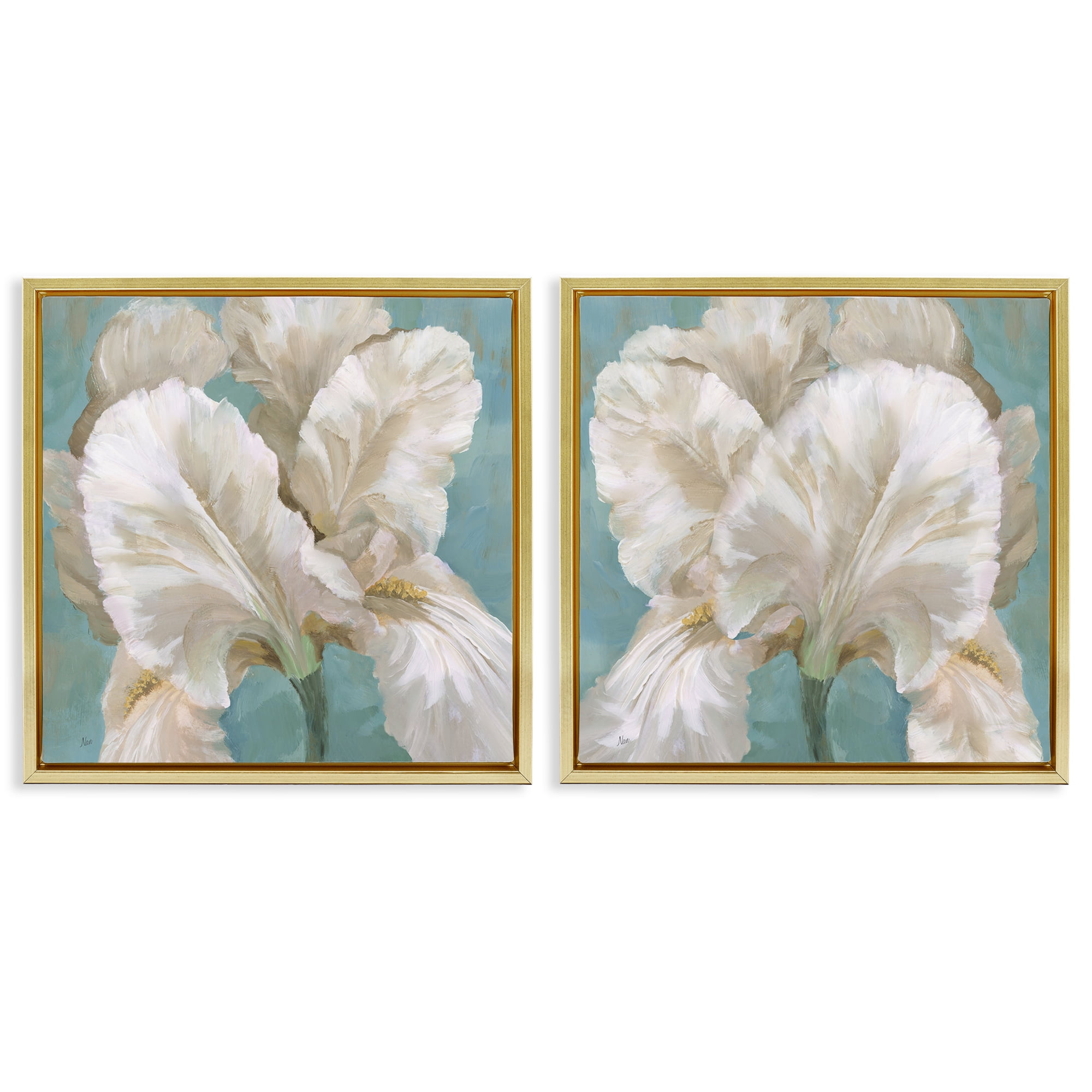 Stupell Industries White Iris Flower Plants & Flowers Painting Gold ...