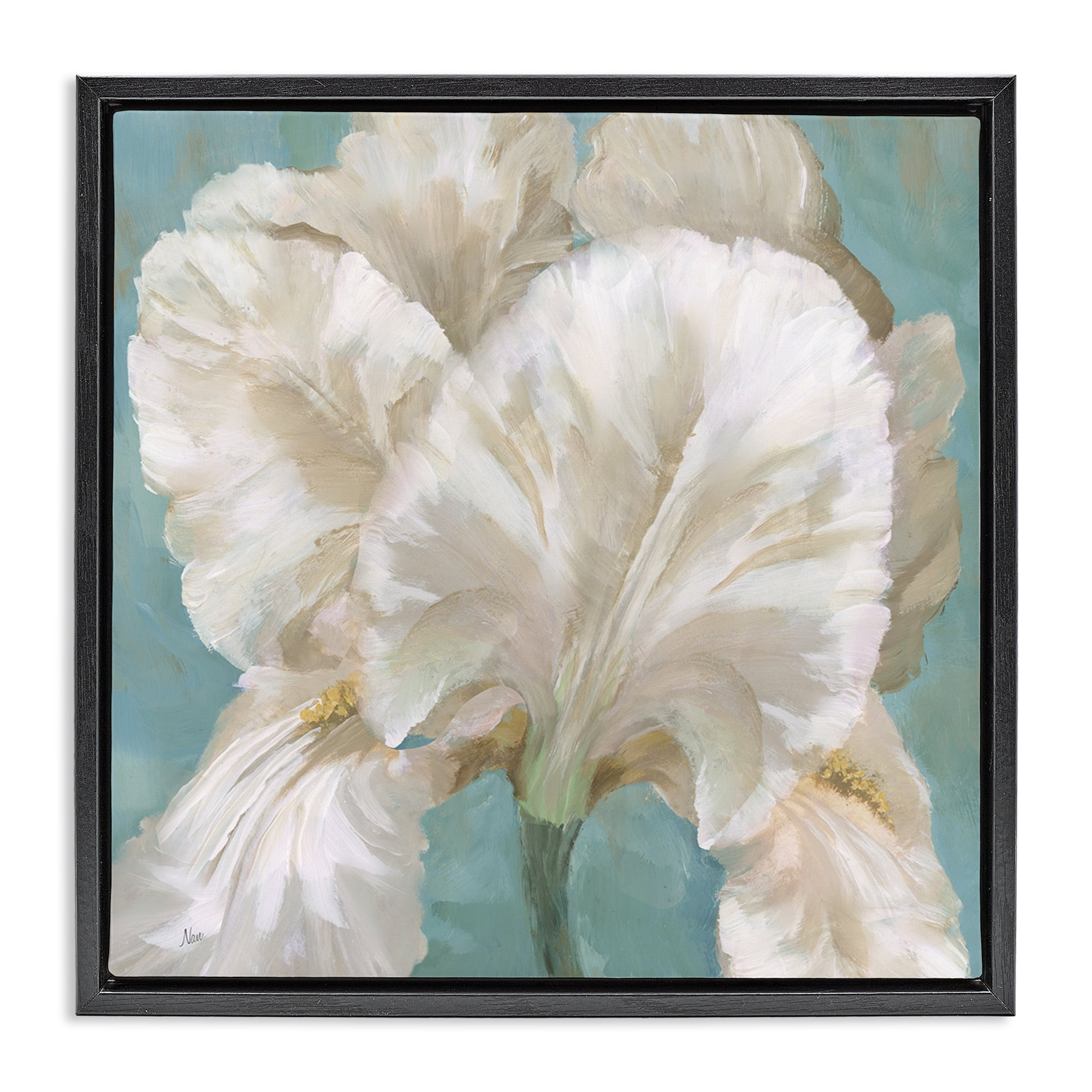 Stupell Industries White Iris on Blue Botanical & Floral Painting Black ...