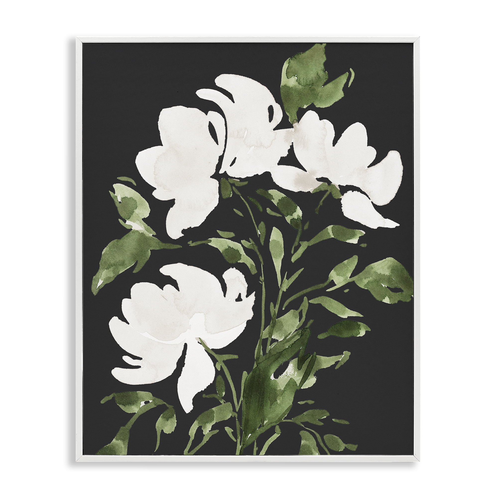 Stupell Industries White Over Black Floral White Framed Giclee Art ...