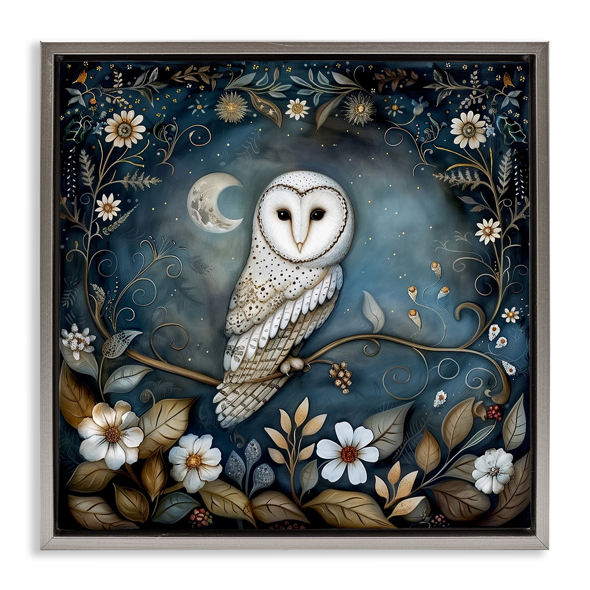 Stupell Industries White Owl Forest Scene Animals Painting Gray Floater ...