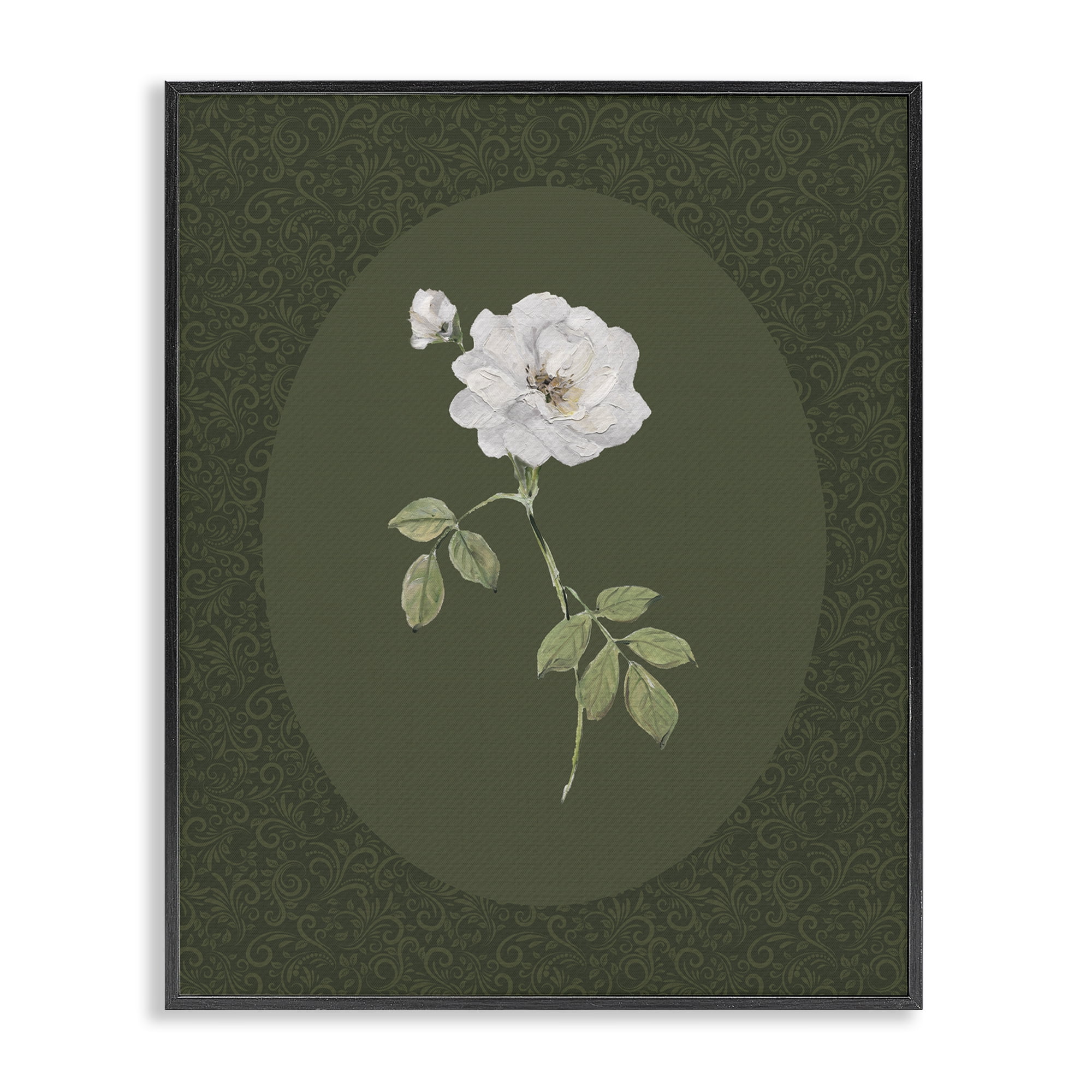 Stupell Industries White Rose on Emerald Black Framed Giclee Art ...