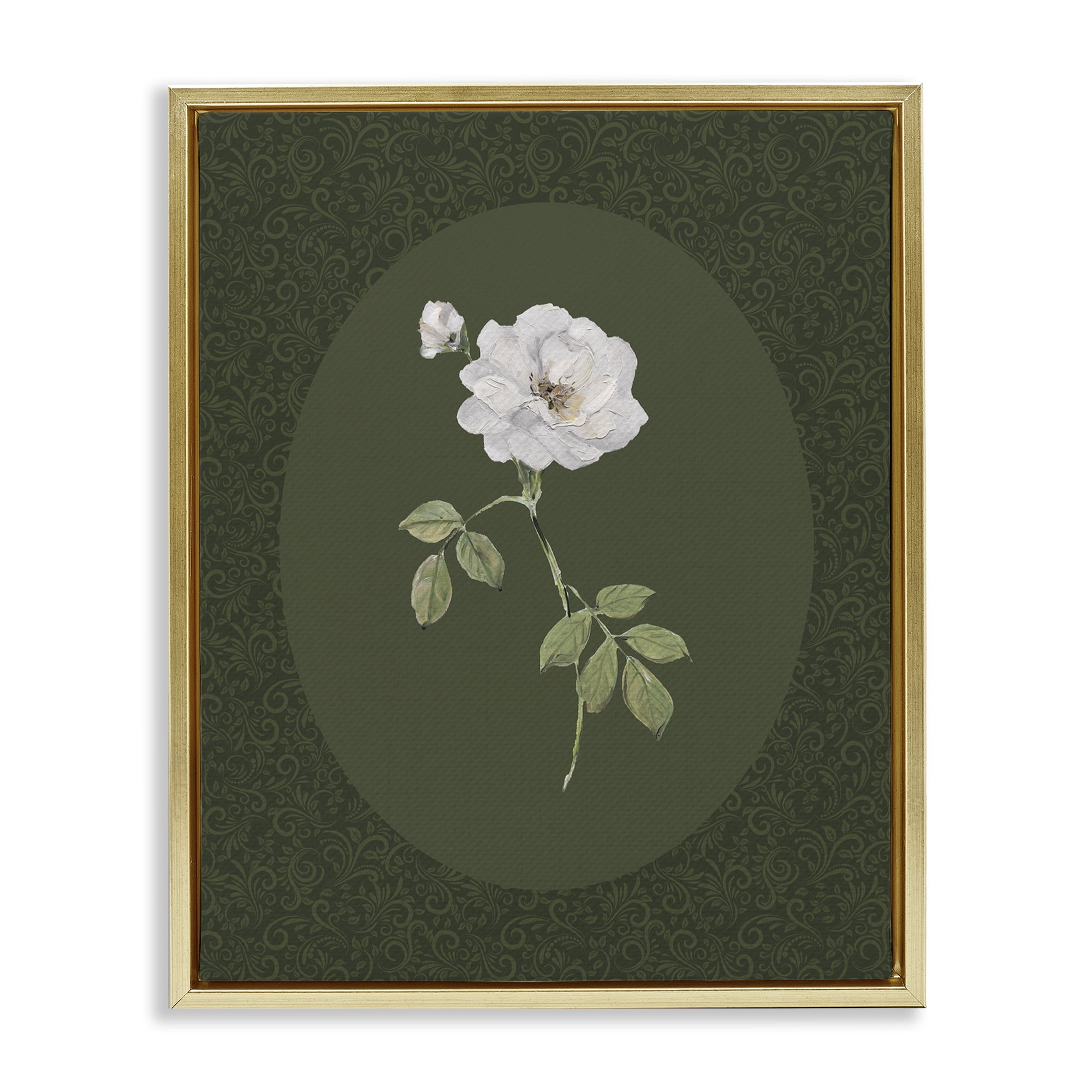 Stupell Industries White Rose on Emerald Gold Framed Floater Canvas ...