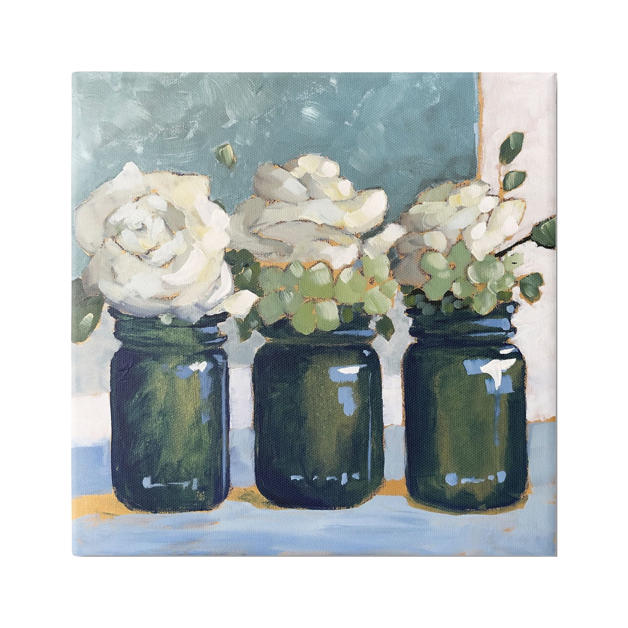 Stupell Industries White Roses Country Jars Floral Arrangement Bouquets ...