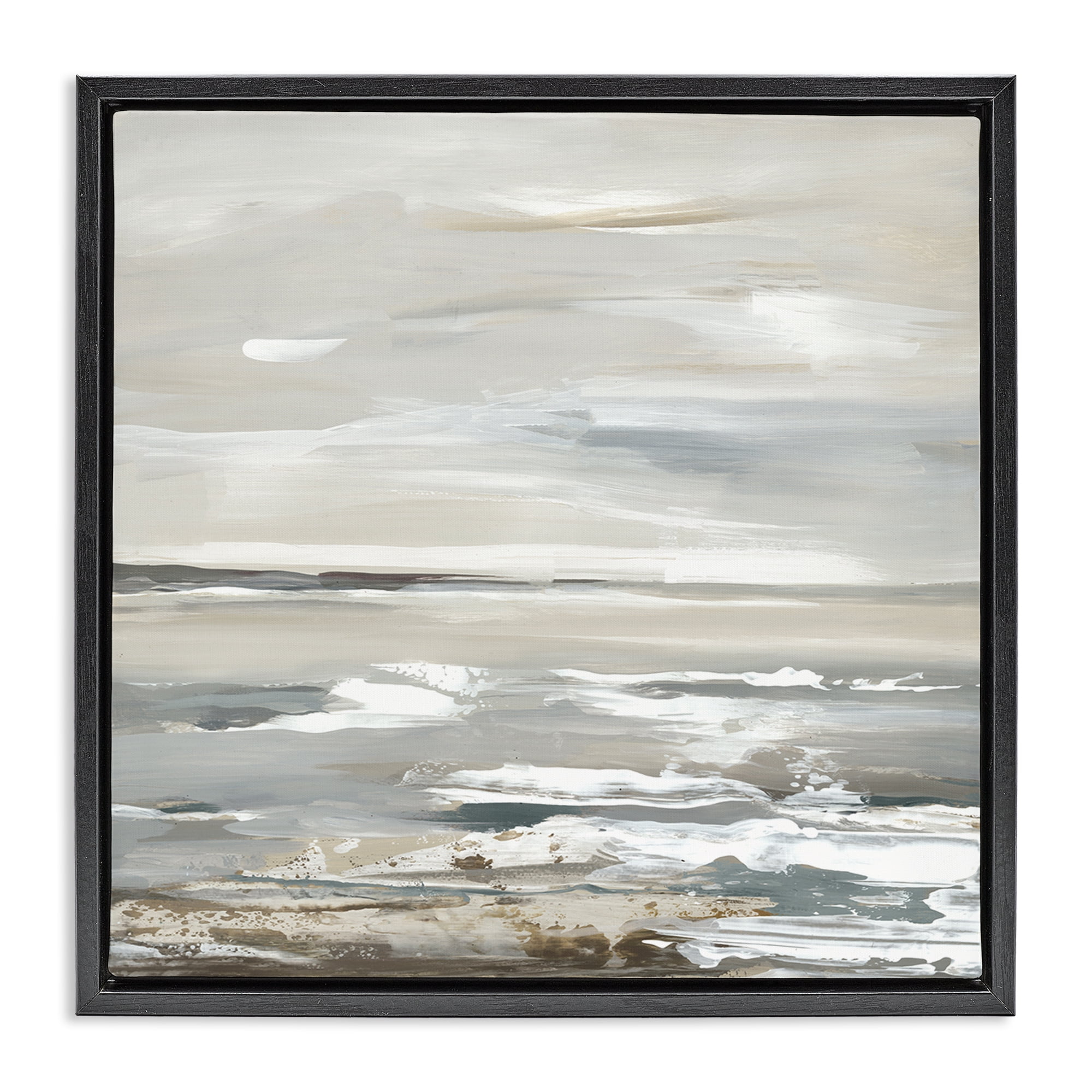 Stupell Industries White Waves Impression Landscape & Nature Painting Black Floater Framed ...