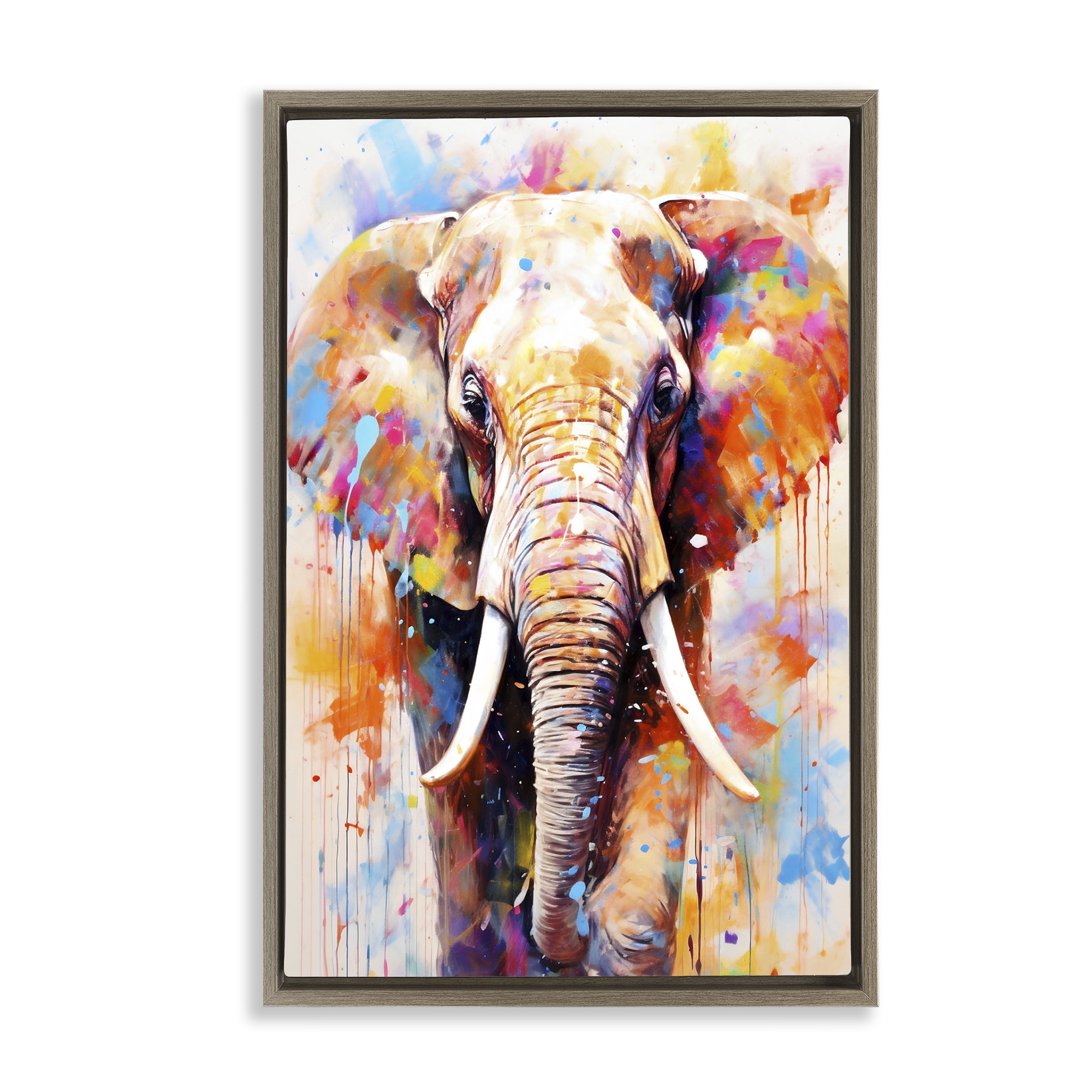 Stupell Industries Wild Elephant Bull Brown Framed Floater Canvas Wall ...