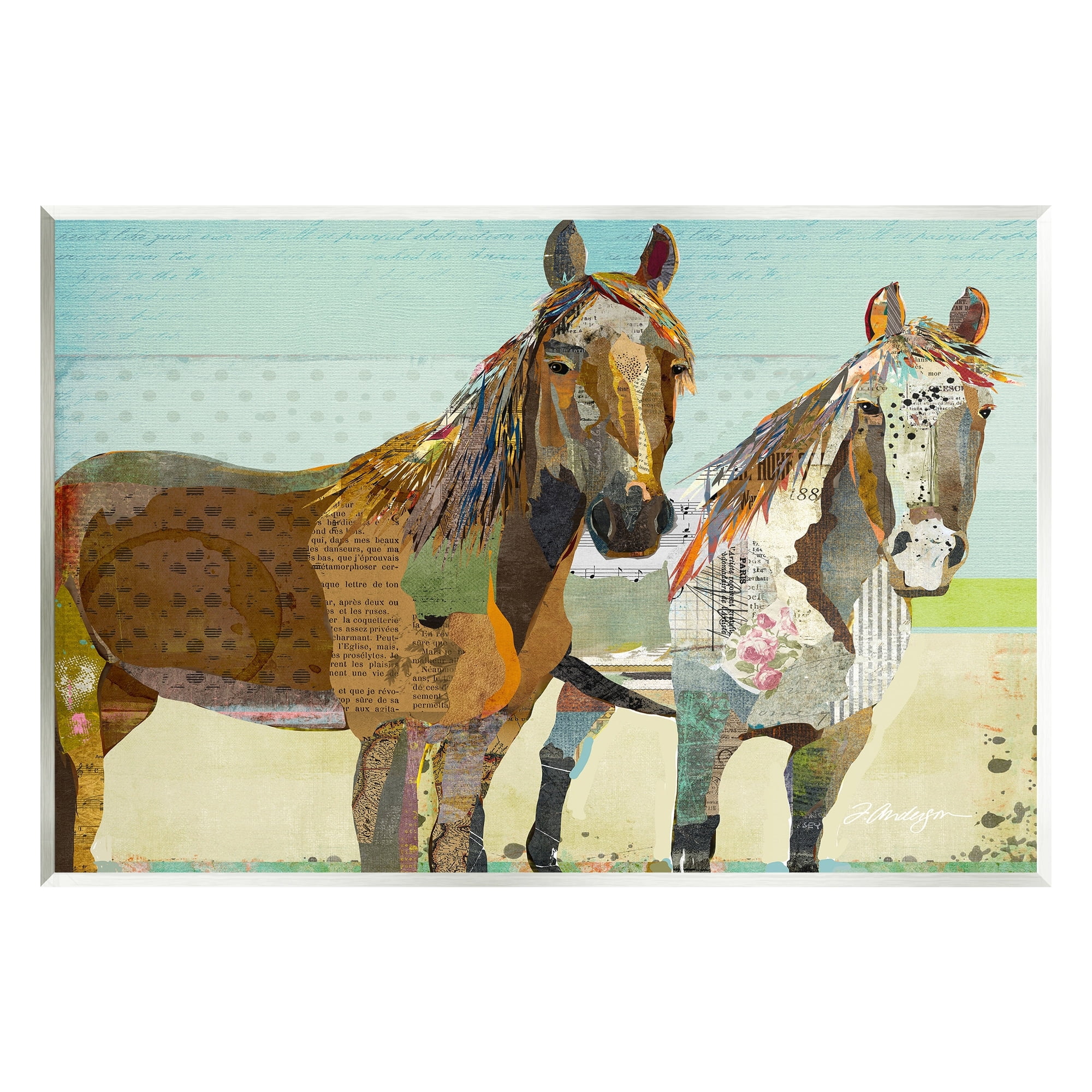 Stupell Industries Wild Farm Horses Layered Newsprint Collage ...