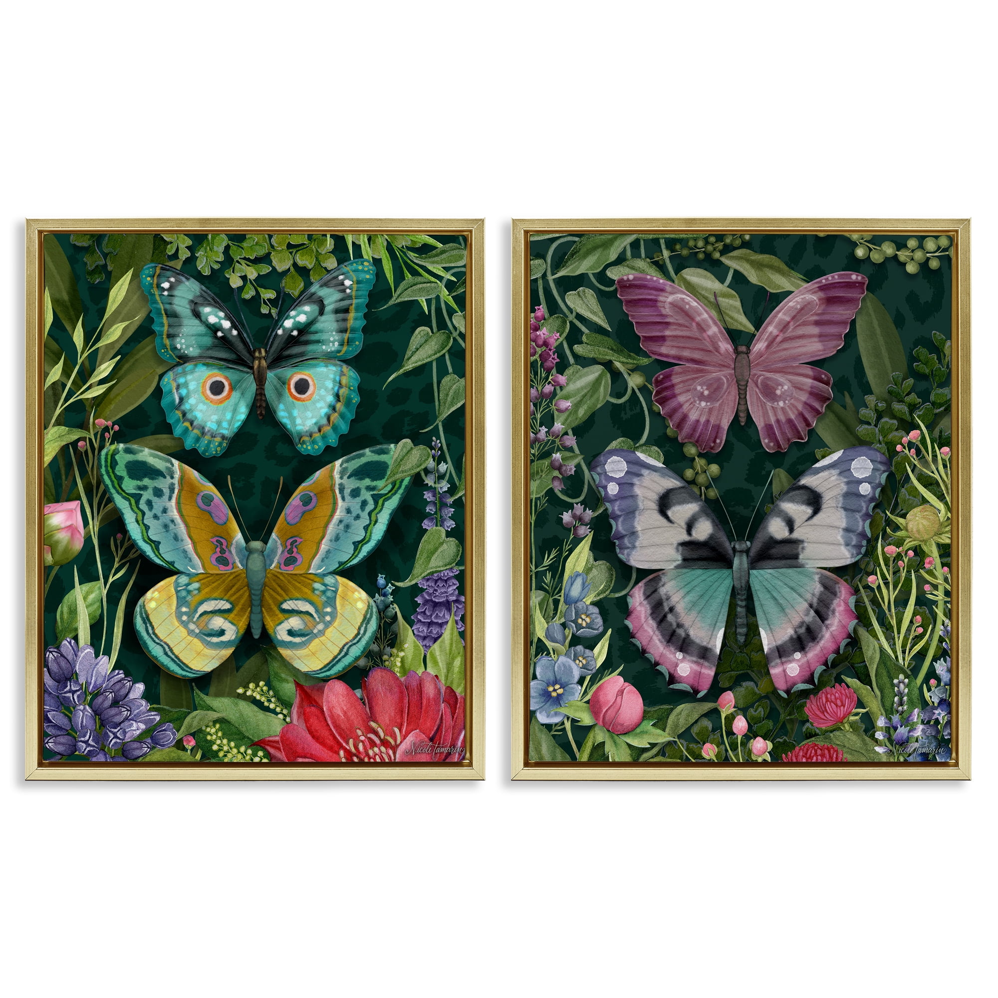 Stupell Industries Wild Garden Butterflies 2 Piece Gold Framed Floater ...