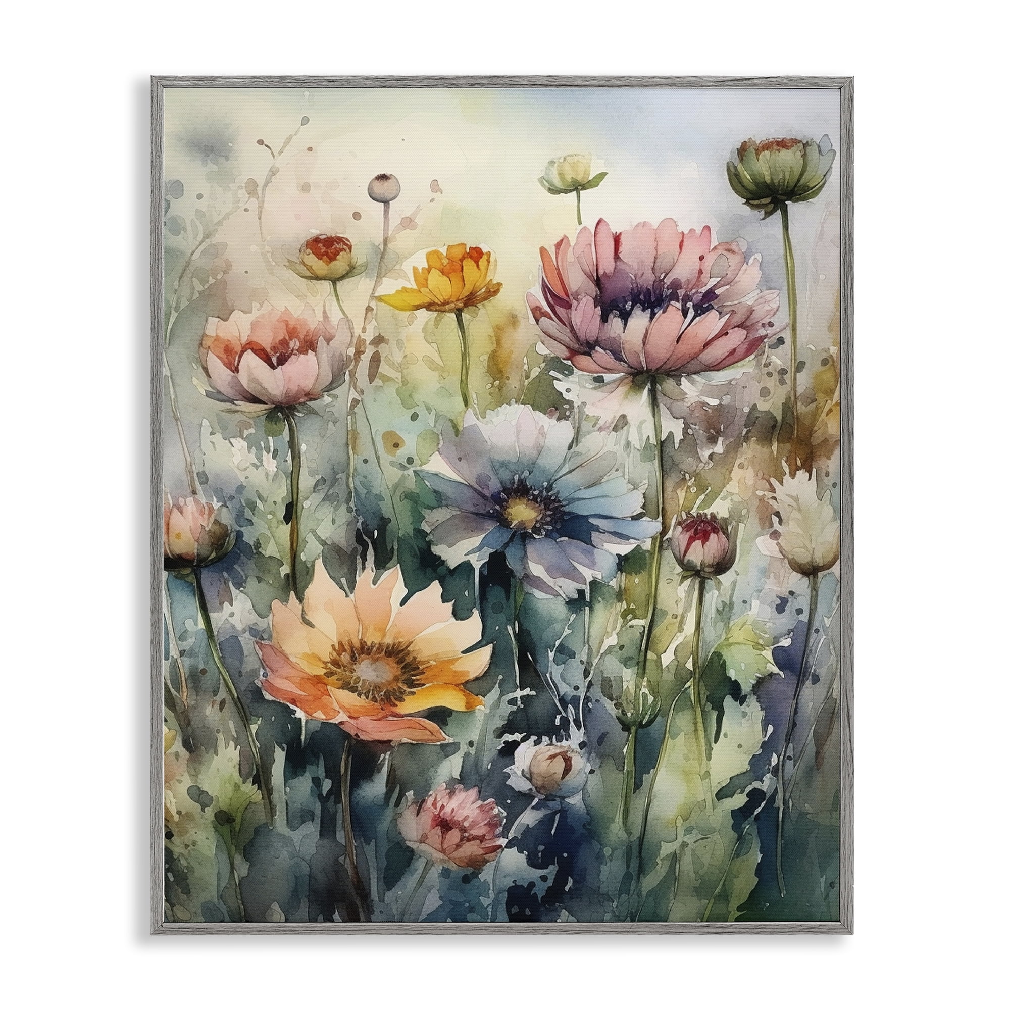 Stupell Industries Wild Gerbera Daisies Plants & Flowers Painting Gray ...