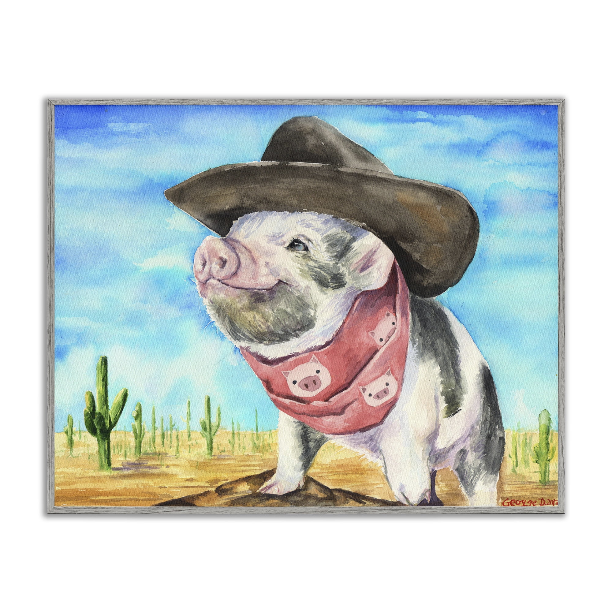 Stupell Industries Wild West Cowboy Pig Animals & Insects Painting Gray ...