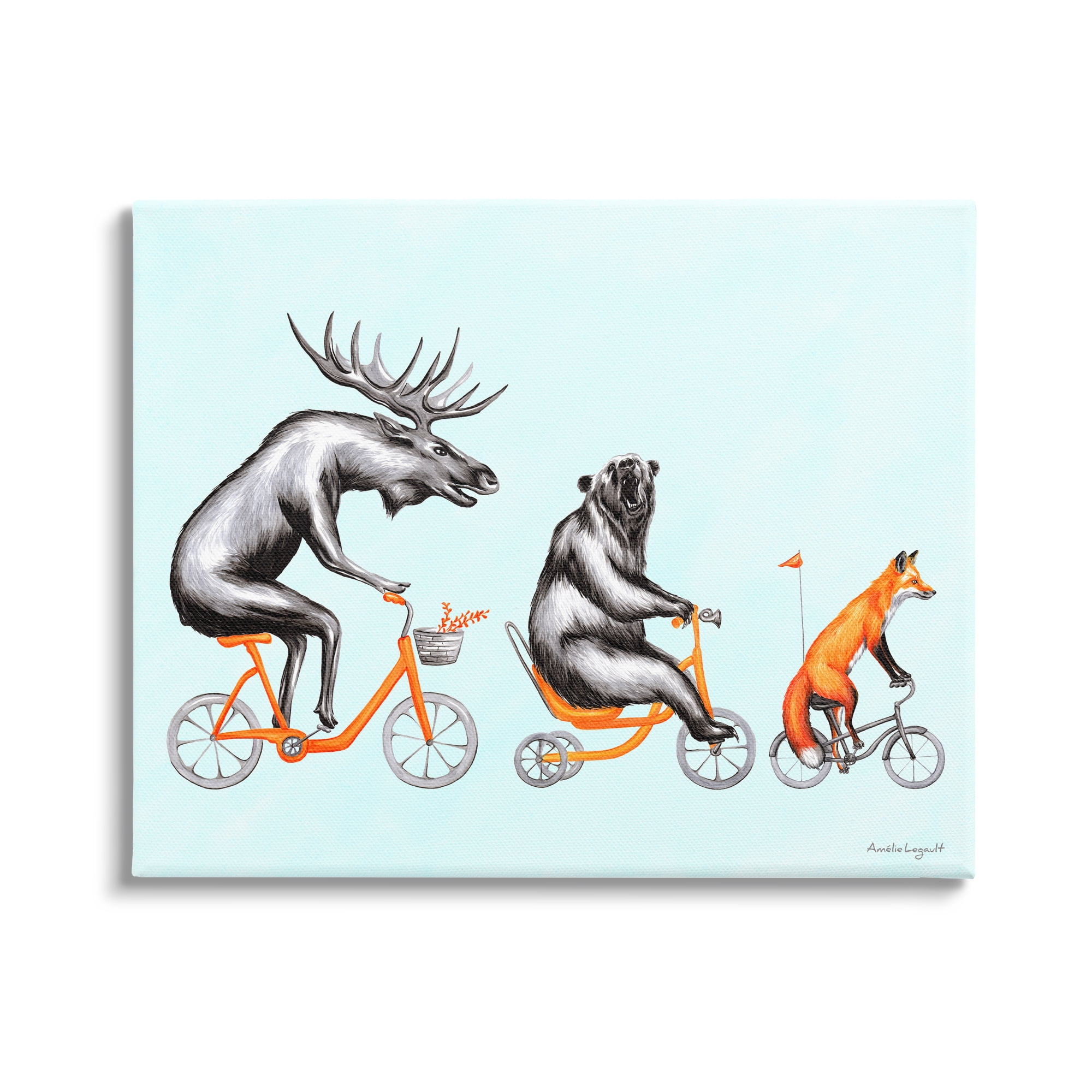 Stupell Industries Wildlife Animals Riding Bikes Moose Bear Fox Graphic ...