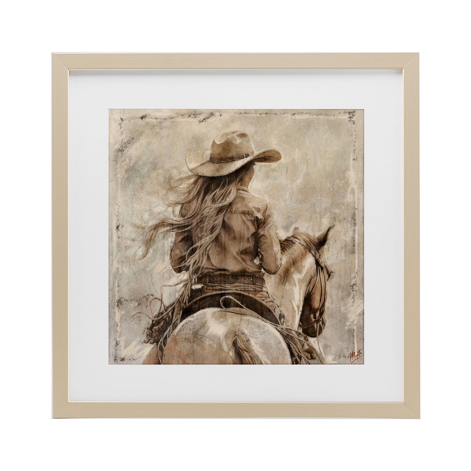 Stupell Industries Windblown Cowgirl on Horseback Birch Framed Print ...