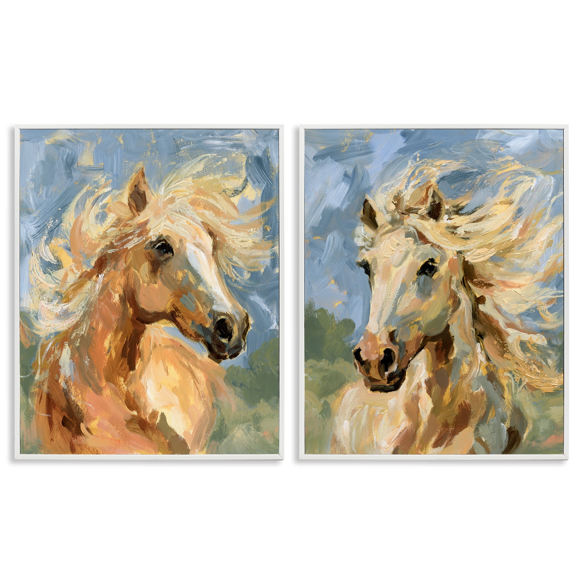 Stupell Industries Windblown Manes Horses Animals Painting White Framed ...