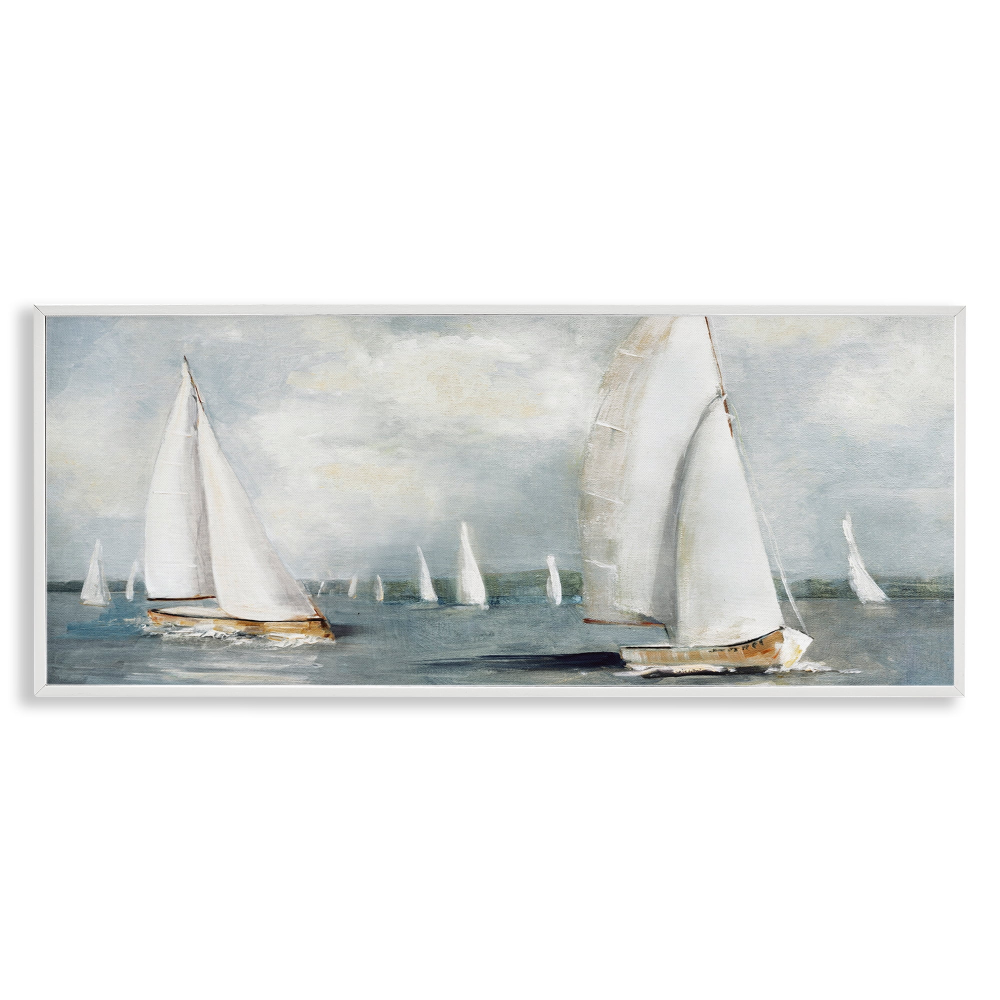 Stupell Industries Windy Sailboat Fleet White Framed Giclee Art, design ...