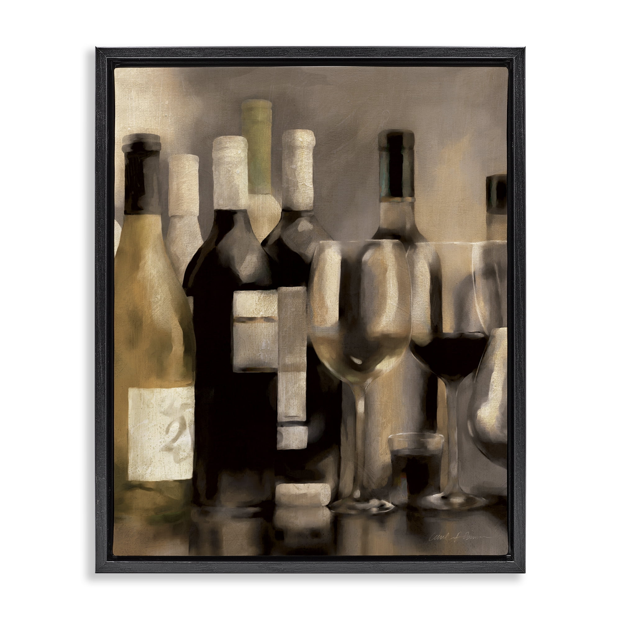 Stupell Industries Wine Bottles on Bar Food & Beverage Painting Black ...