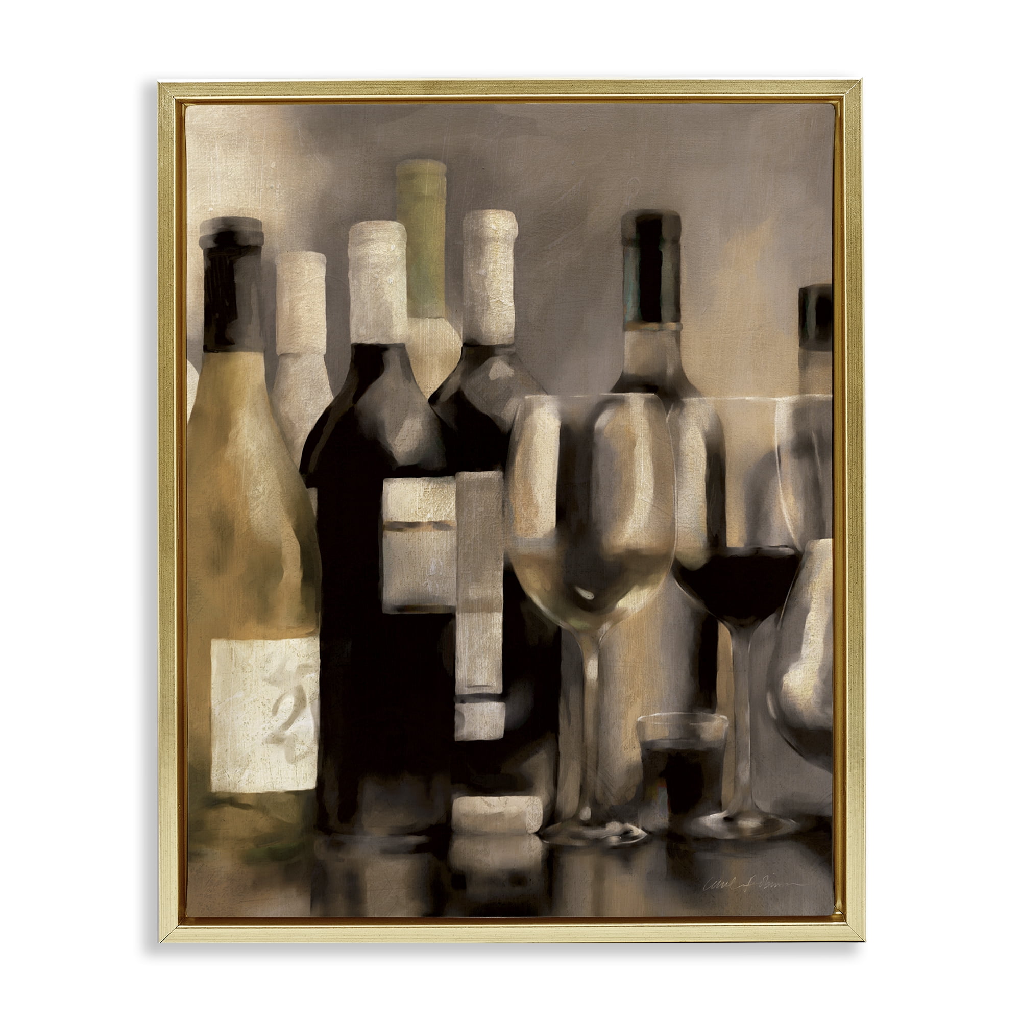 Stupell Industries Wine Bottles on Bar Food & Beverage Painting Gold ...