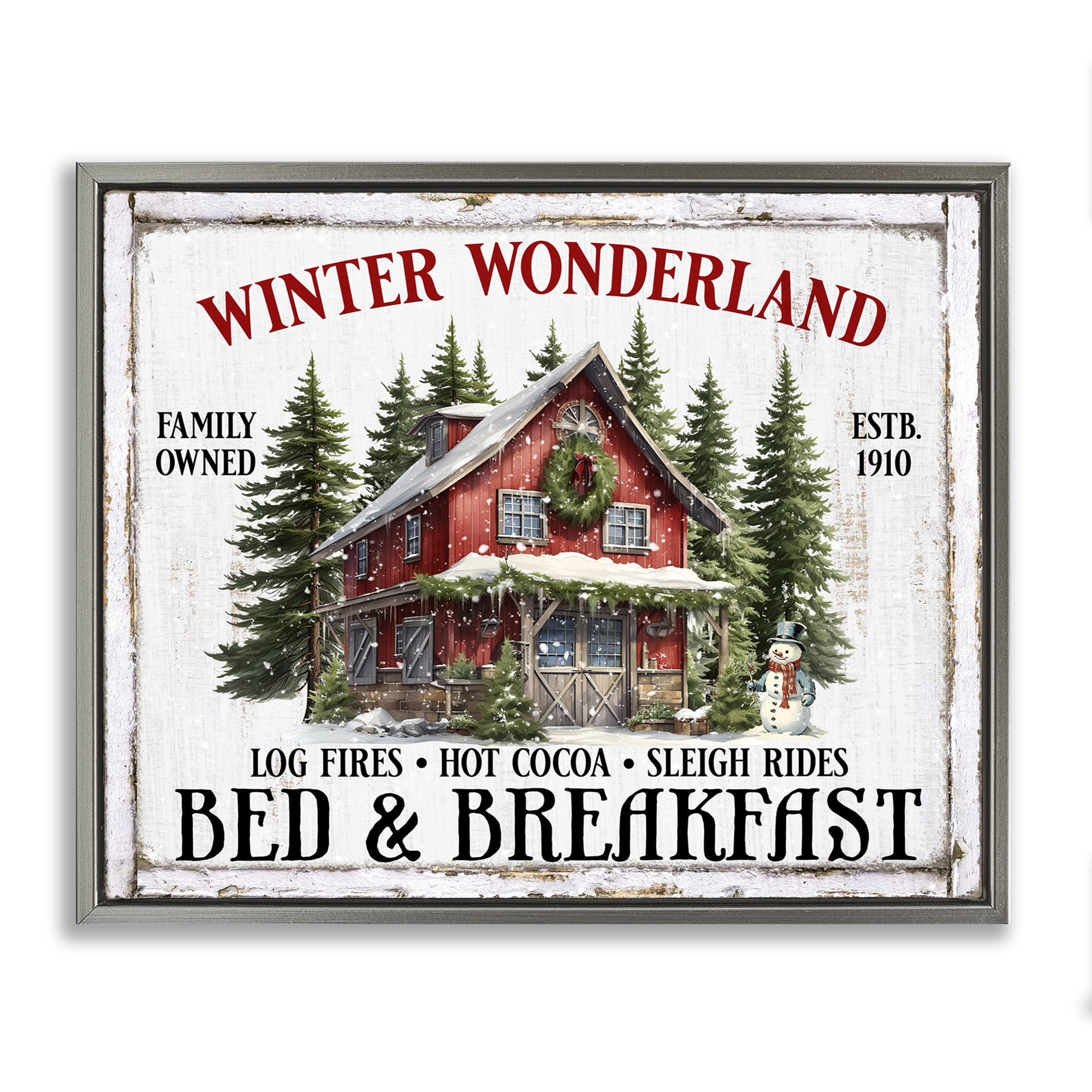 Stupell Industries Winter Bed & Breakfast Holiday Painting Gray Floater ...
