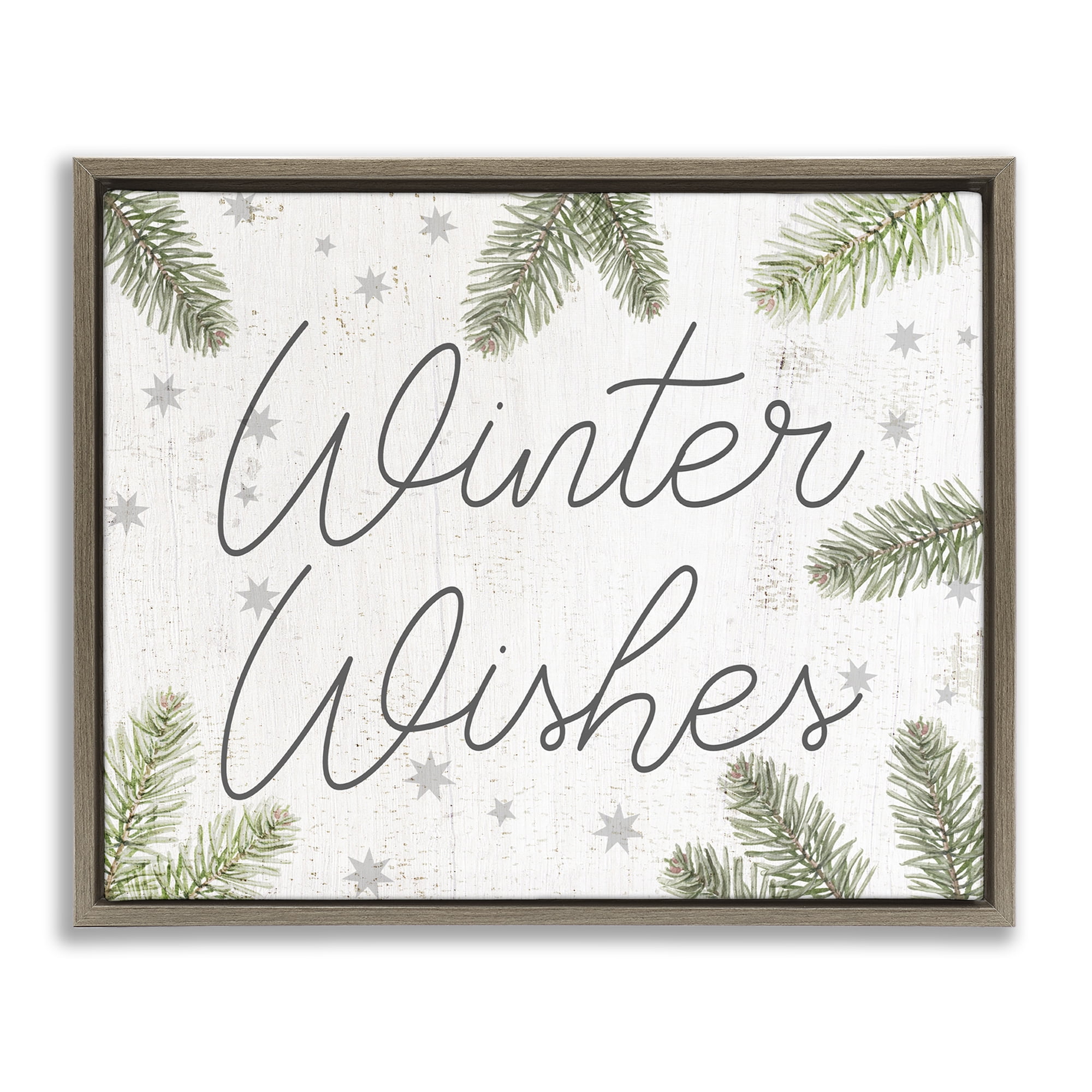 Stupell Industries Winter Wishes with Sprigs Holiday Painting Brown ...