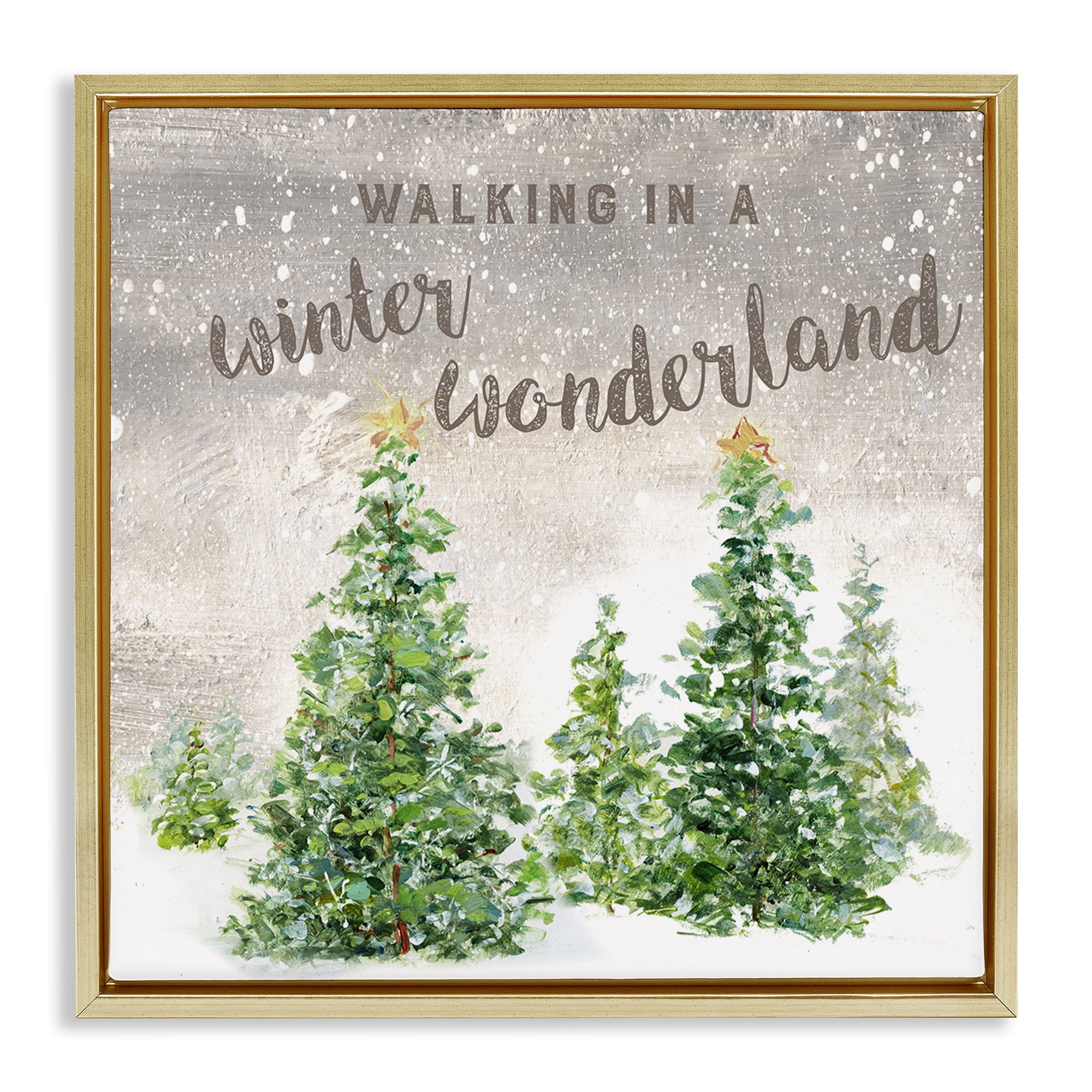 Stupell Industries Winter Wonderland Trees Holiday Painting Gold ...