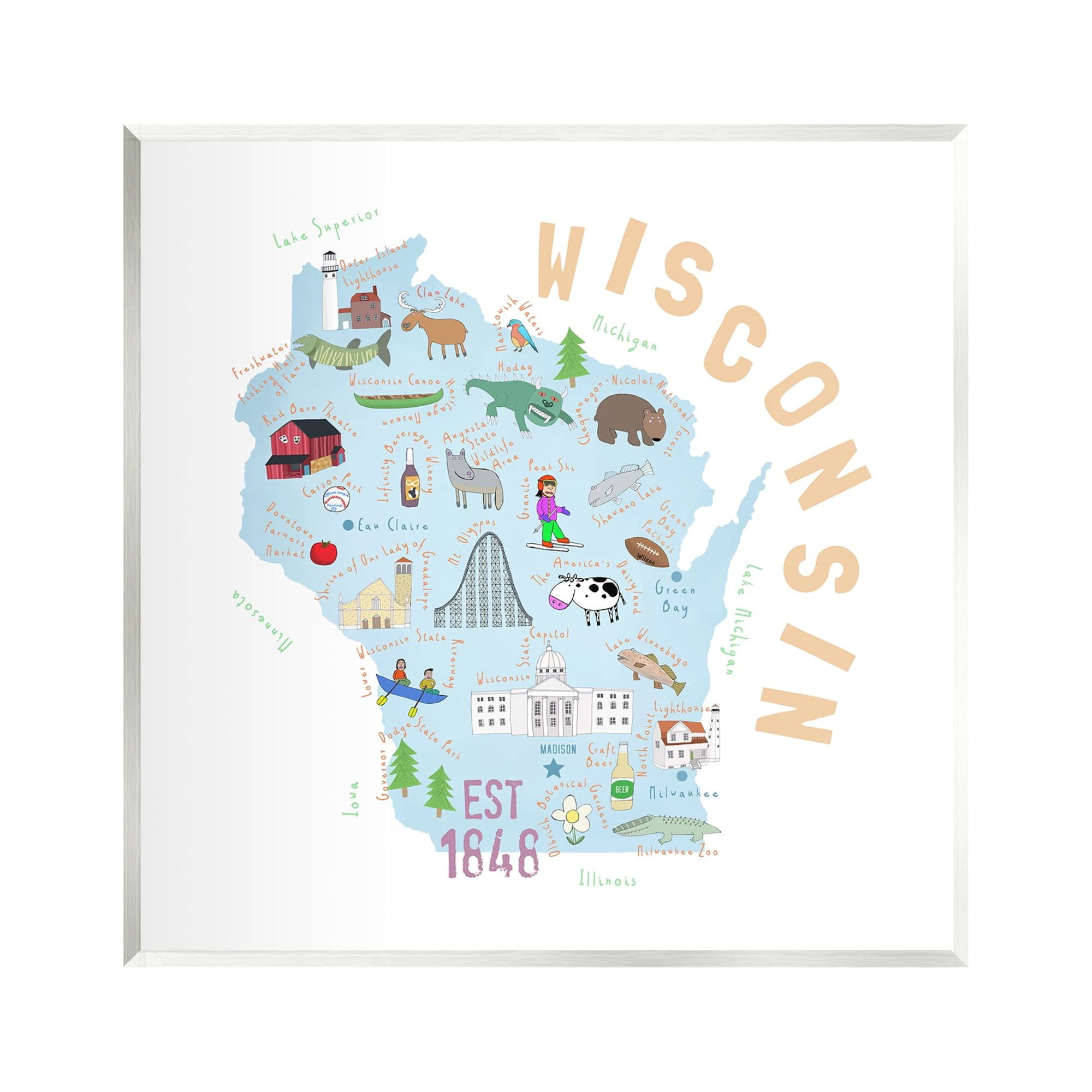 Stupell Industries Wisconsin Sights Landmark Doodles Travel & Places ...