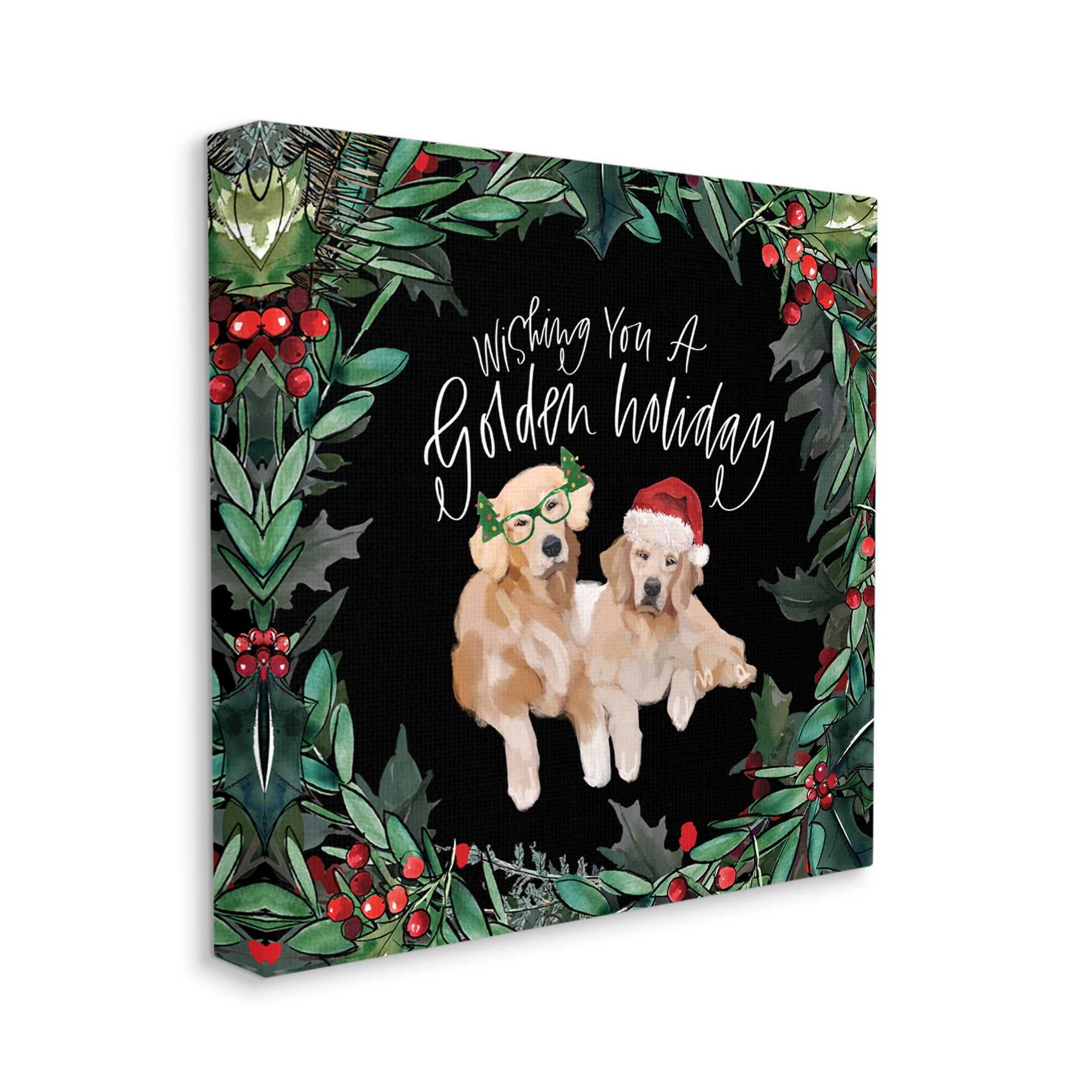 Stupell Industries Wishing You a Golden Holiday Phrase Pet Dogs Animals ...