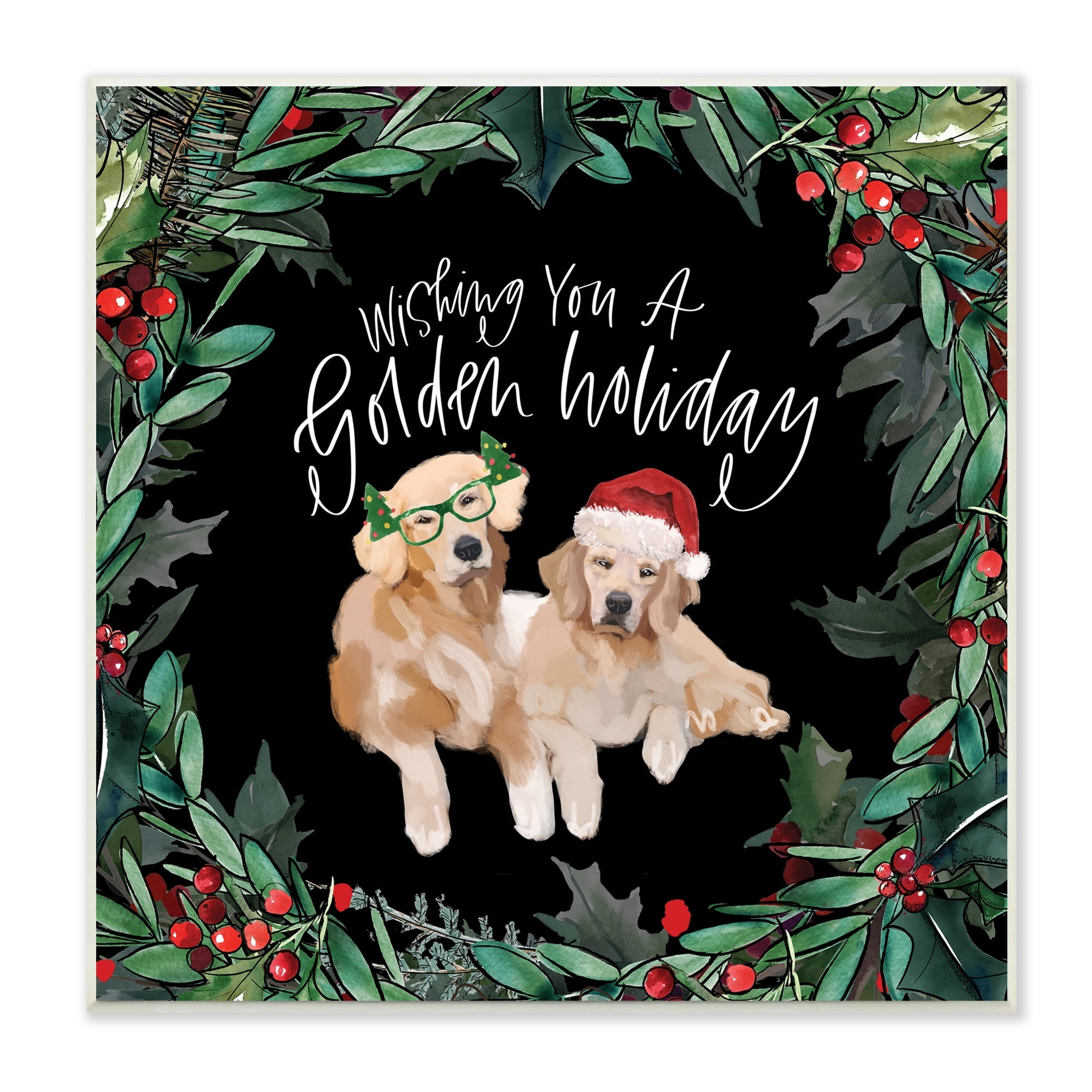 Stupell Industries Wishing You a Golden Holiday Phrase Pet Dogs Animals ...