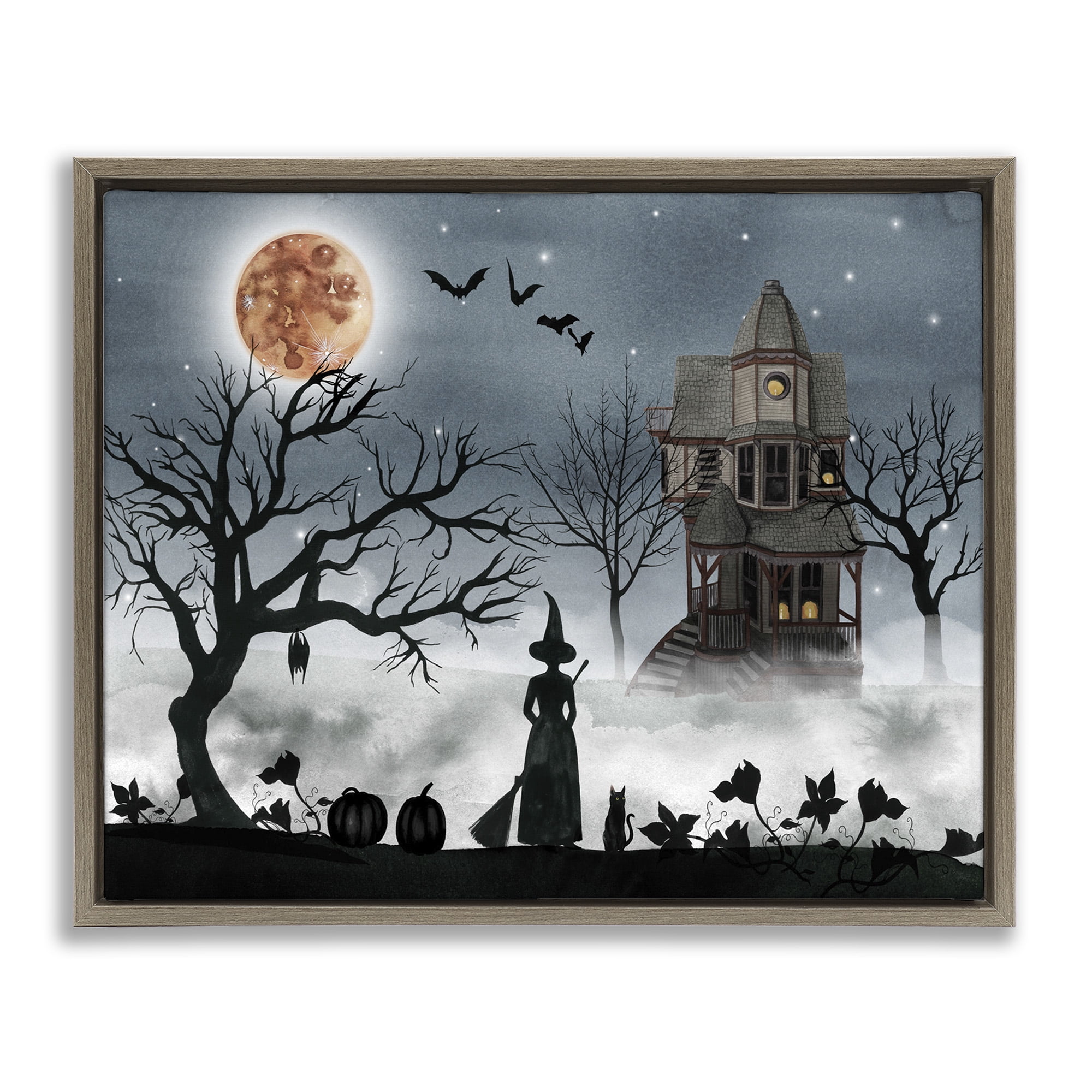 Stupell Industries Witch & Haunted House Scene Holiday Painting Brown ...