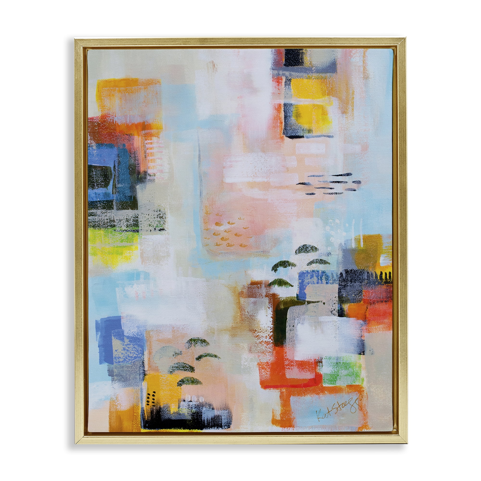 Stupell Industries With A View Abstract Gold Framed Floater Canvas Wall ...
