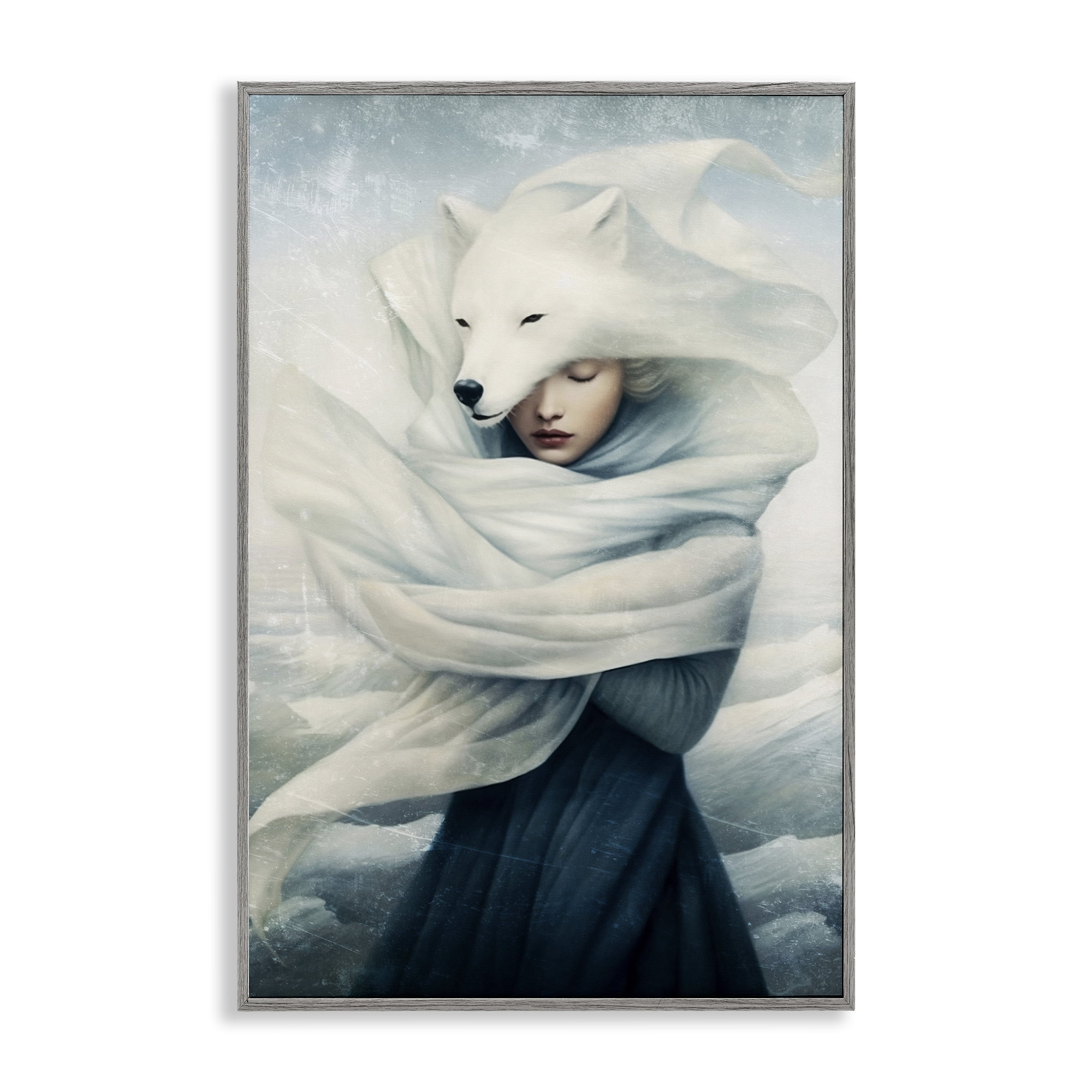 Stupell Industries Wolf Swathed Woman People Painting Gray Framed Art ...