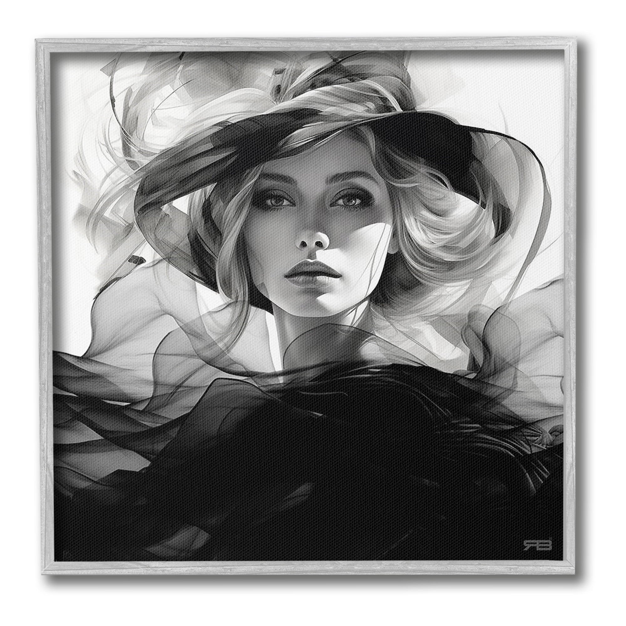 Stupell Industries Woman & Flowing Fabrics Abstract Painting Gray ...