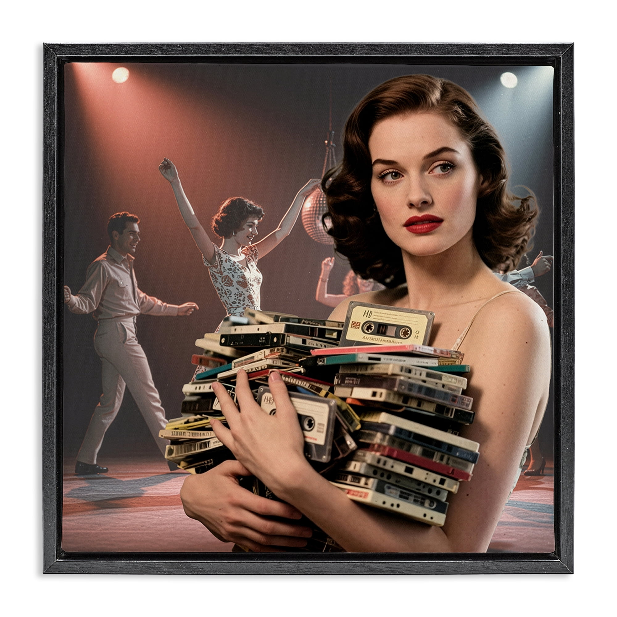 Stupell Industries Woman Holding Vintage Cassette Collection Black ...