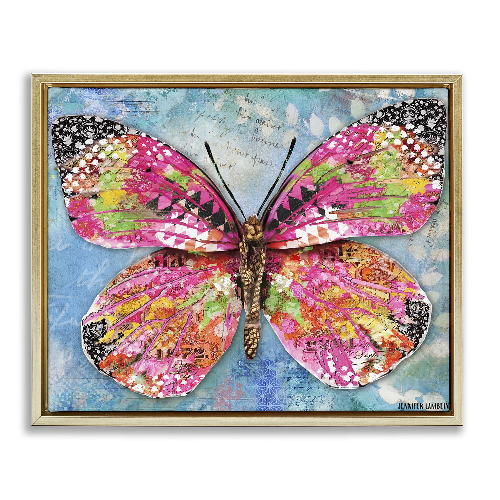 Stupell Industries Wonderland Butterfly Pattern Animals Painting Gold ...