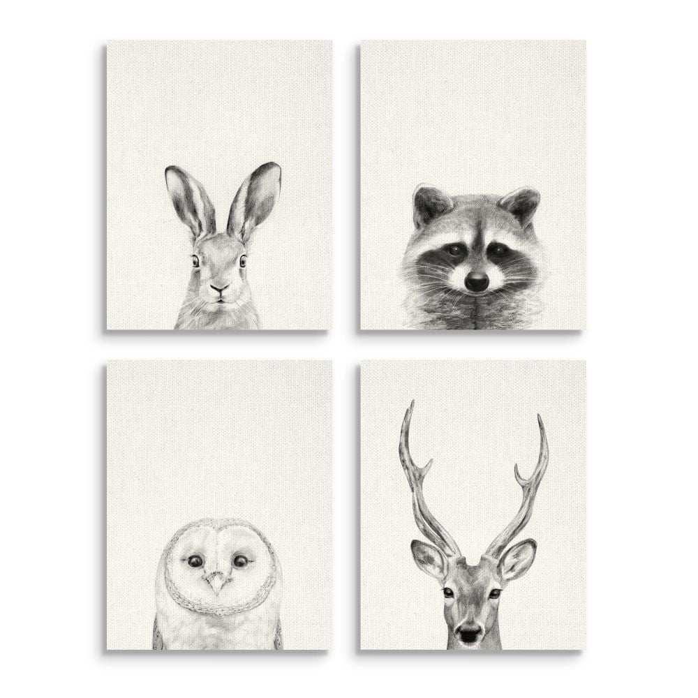 Stupell Industries Woodland Animals Portrait Grey Drawing Design Canvas ...