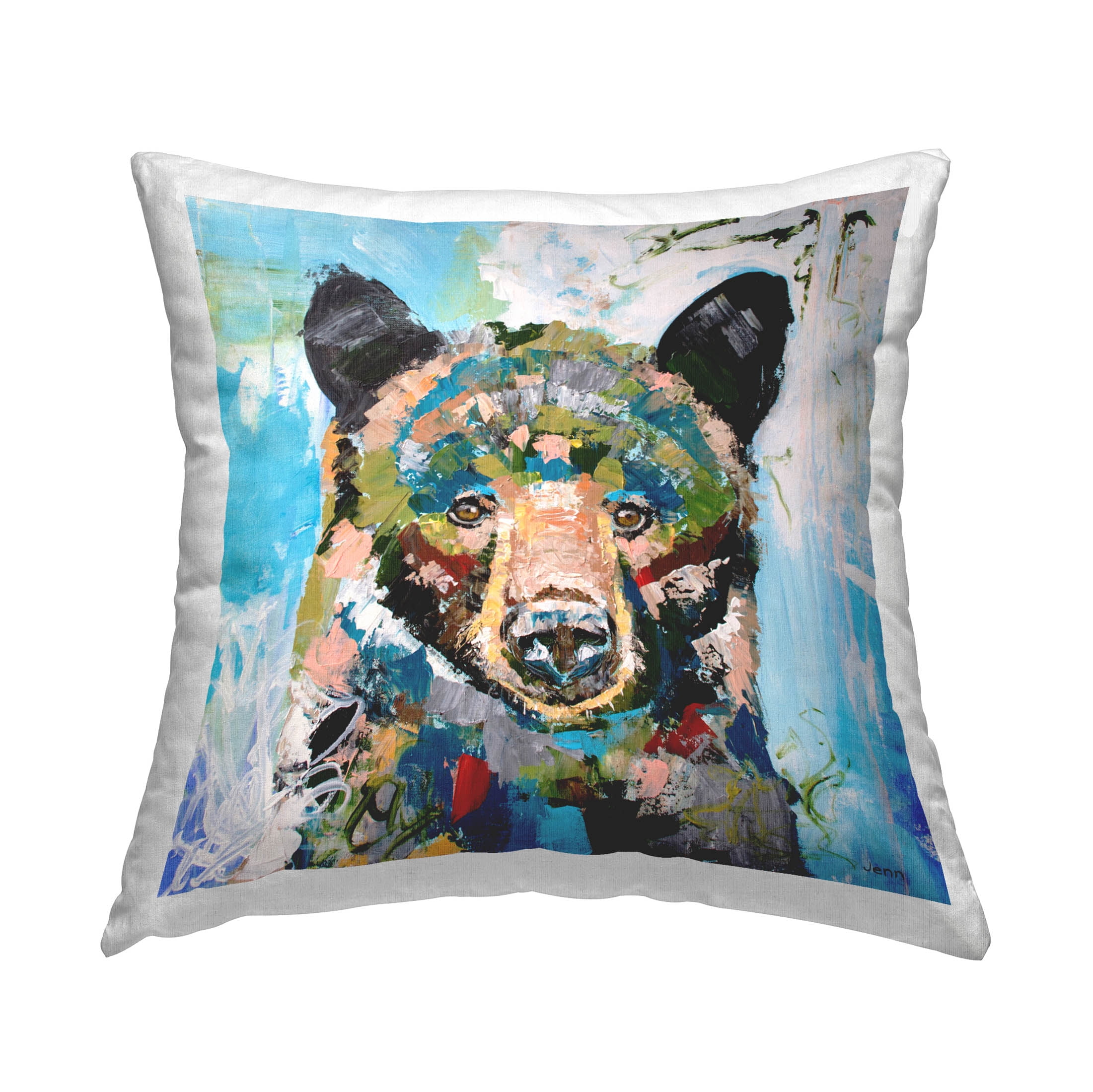 Stupell Industries Woodland Bear Bold Collage Printed Throw Pillow ...