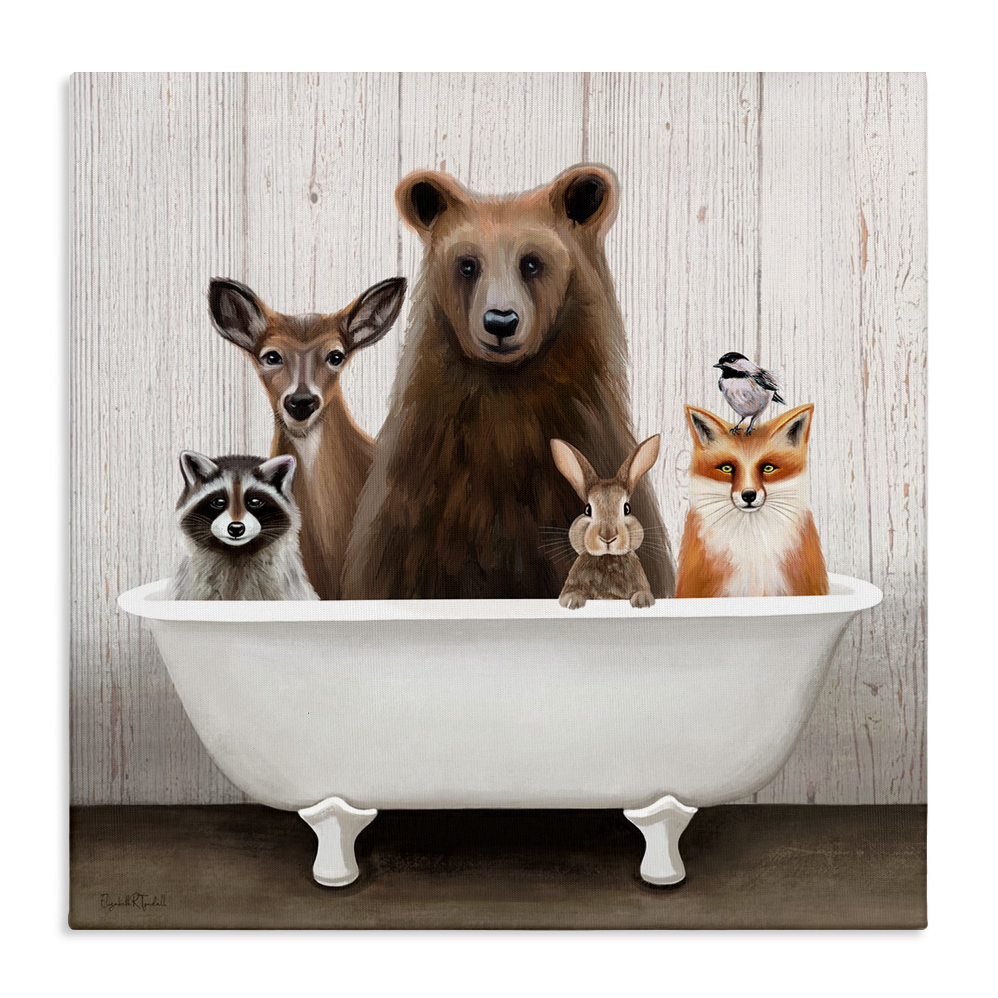 Woodland Creatures Antique Bathtub Canvas Art, 24 x 24 - Walmart.com