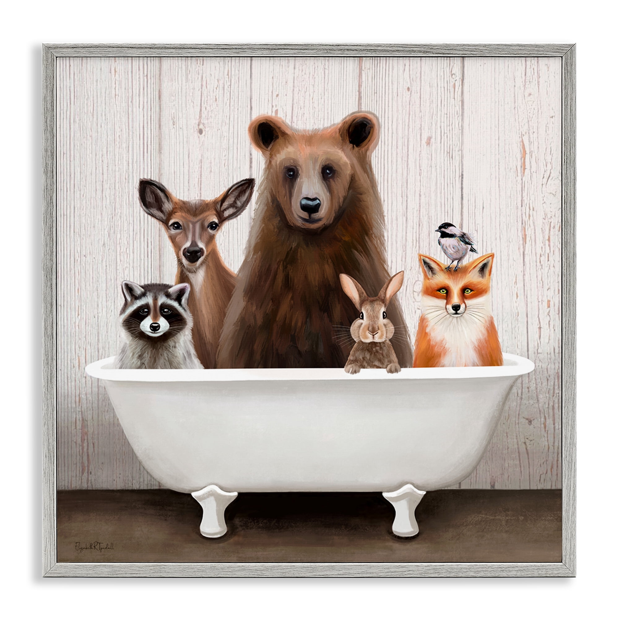 Woodland Creatures Antique Bathtub Gray Framed Giclee Art, 17 x 17 ...