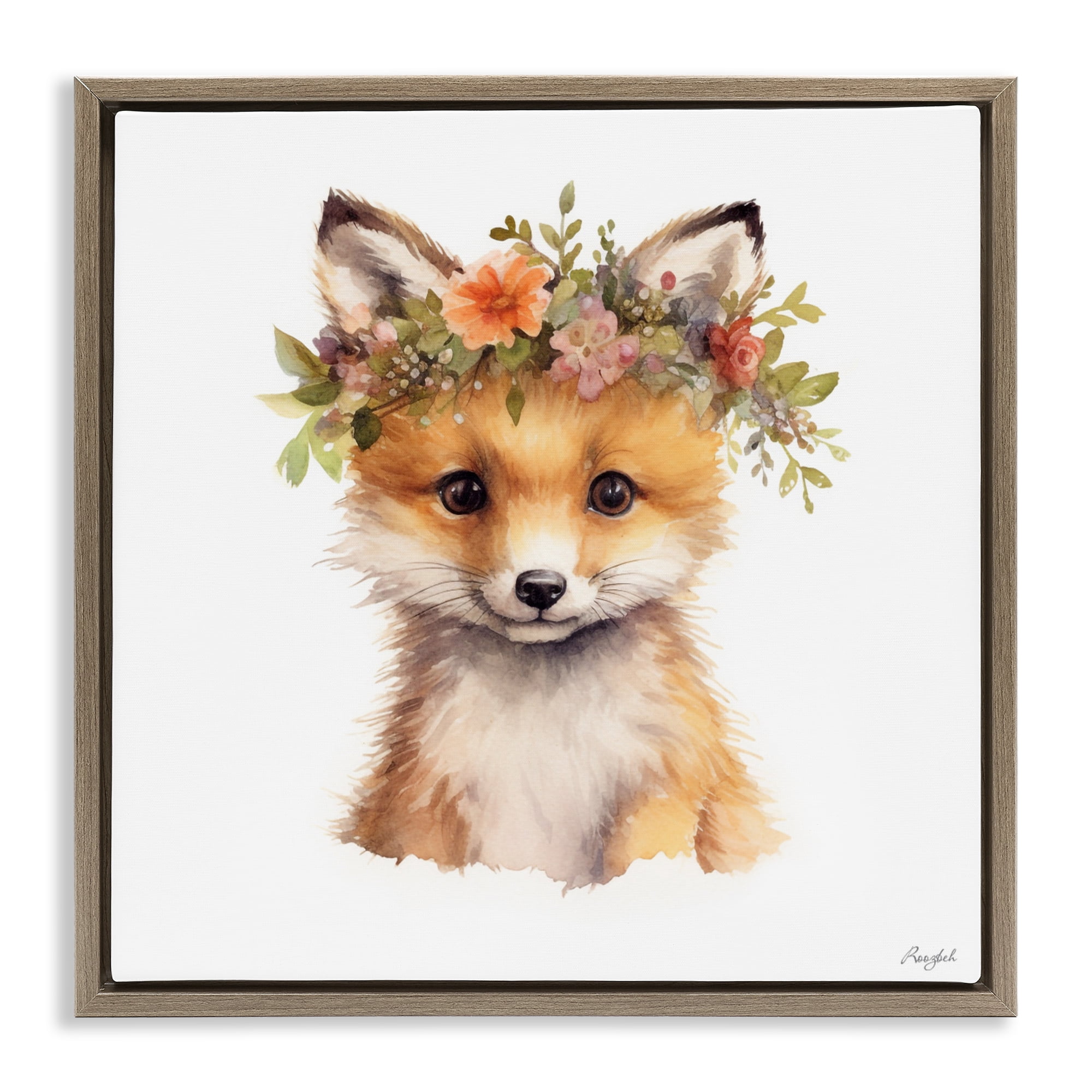 Stupell Industries Woodland Fox Flower Crown Brown Framed Floater ...