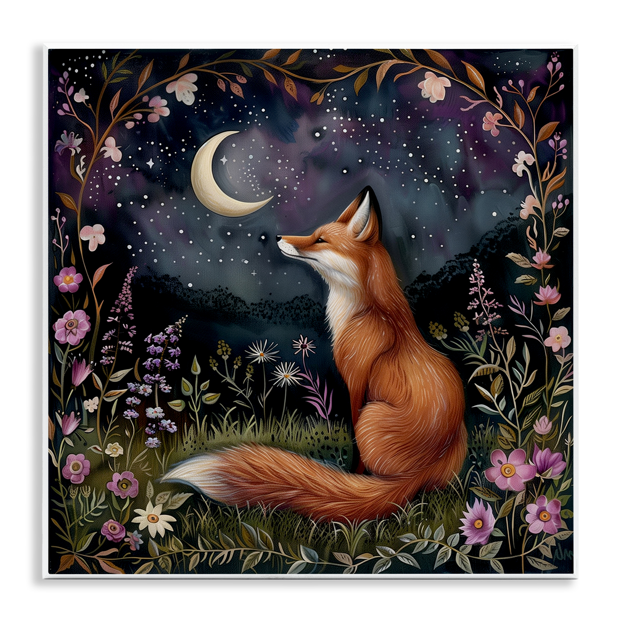 Stupell Industries Woodland Fox Night Forest Animals Painting Unframed ...