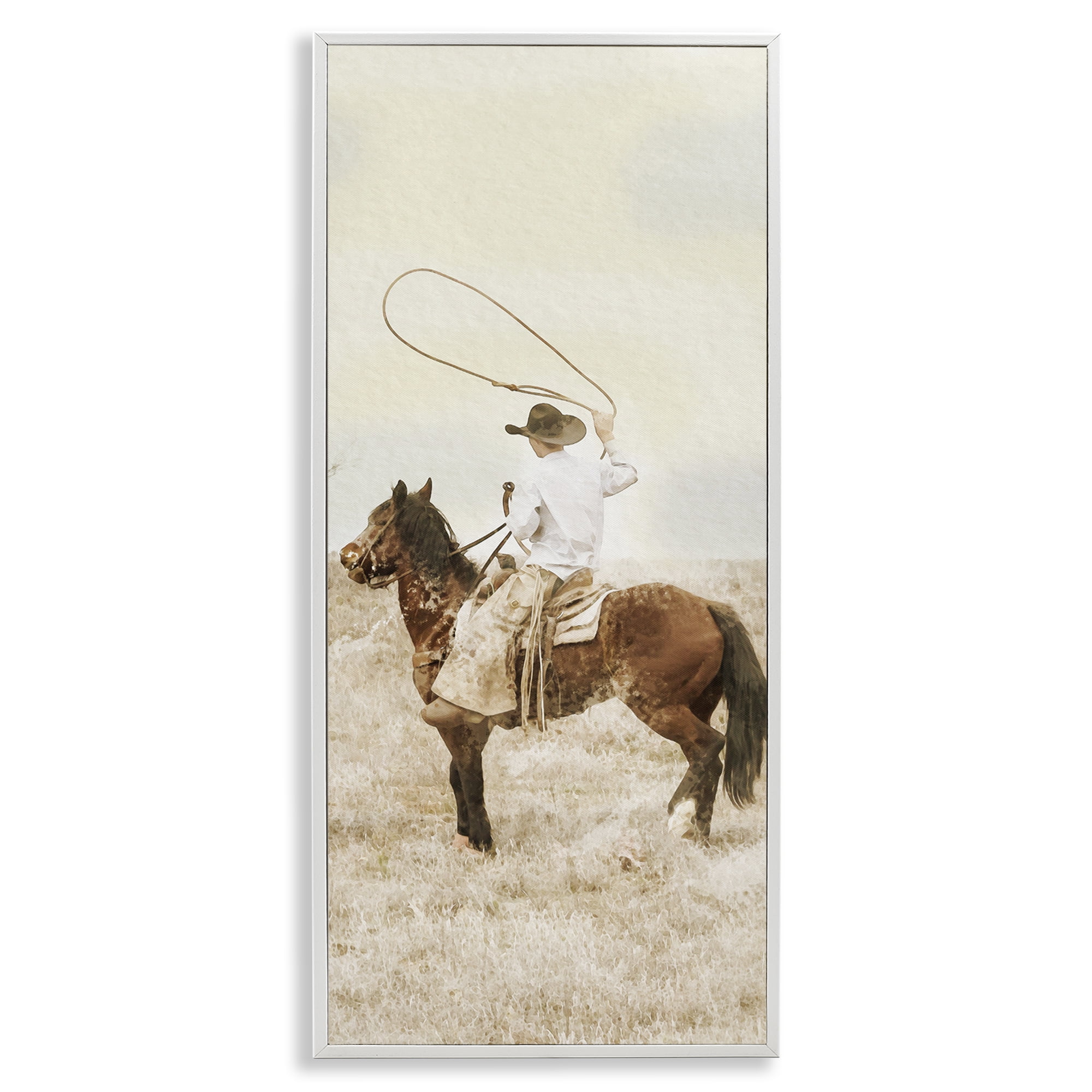 Stupell Industries Wrangling Cowboy Lasso White Framed Giclee Art ...
