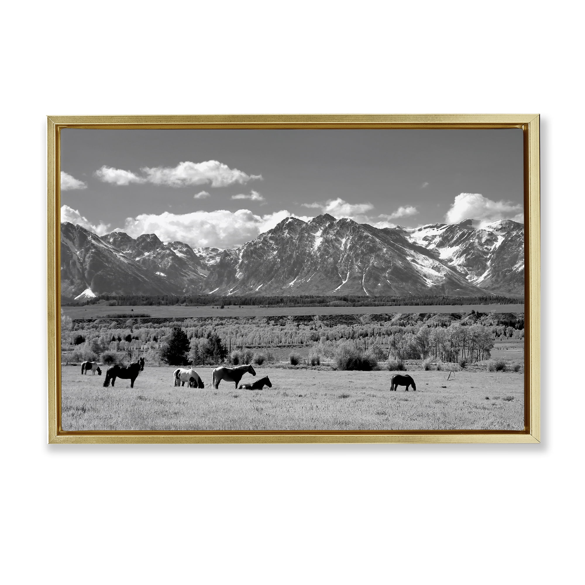Stupell Industries Wyoming Ranch Horses Grazing Gold Framed Floater ...