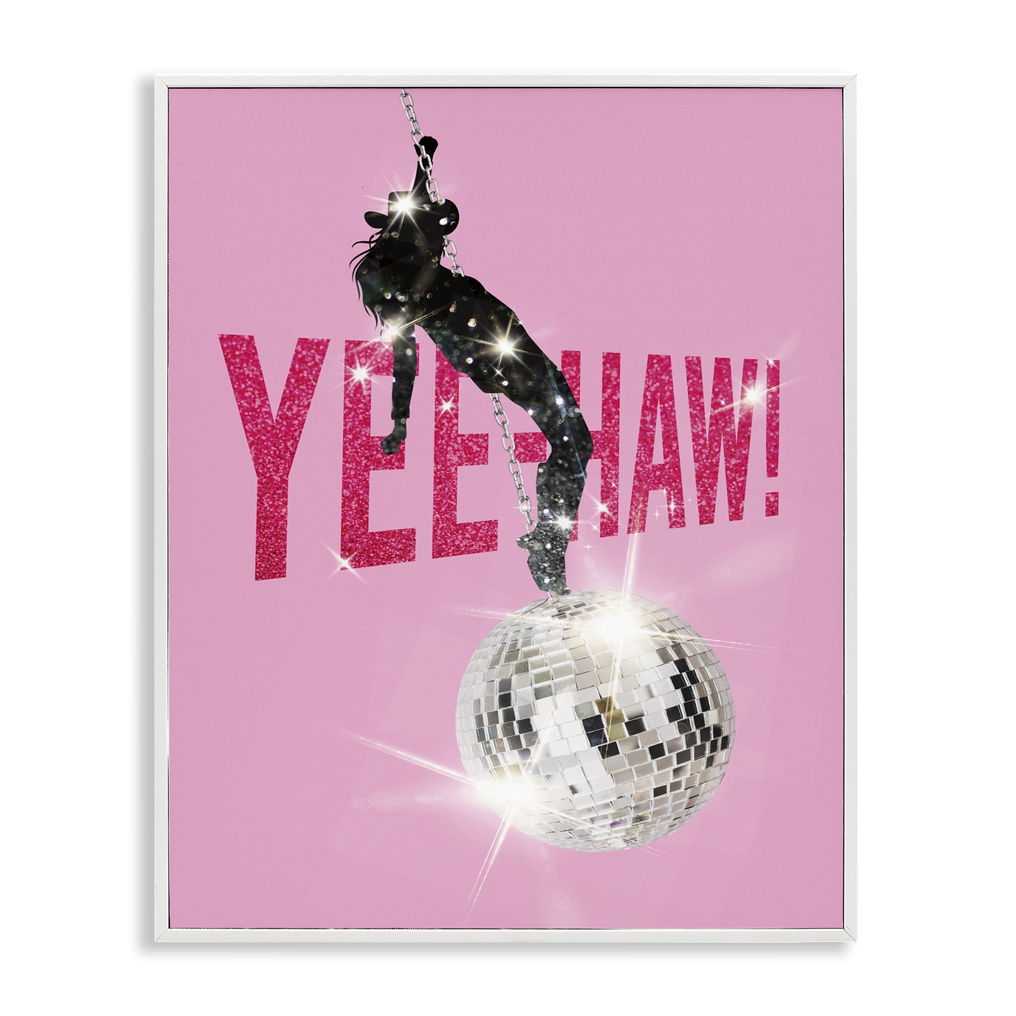 Stupell Industries Yeehaw Disco Cowgirl Text & Numbers Painting White ...