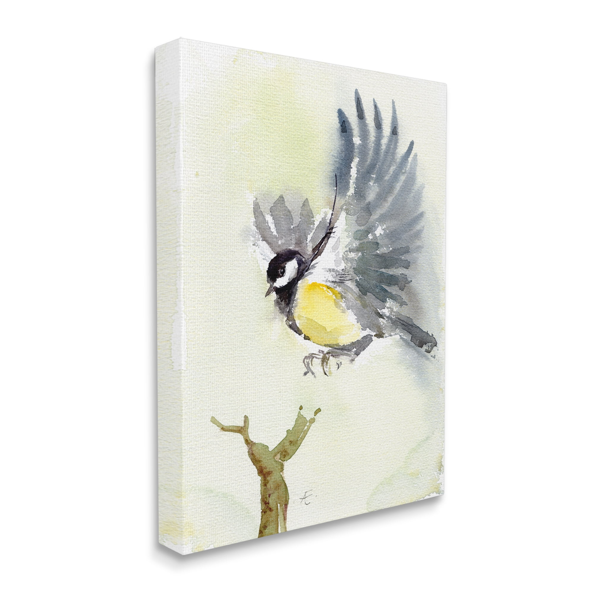 Stupell Industries Yellow Belly Bird Spread Wings over Tree Branch ...