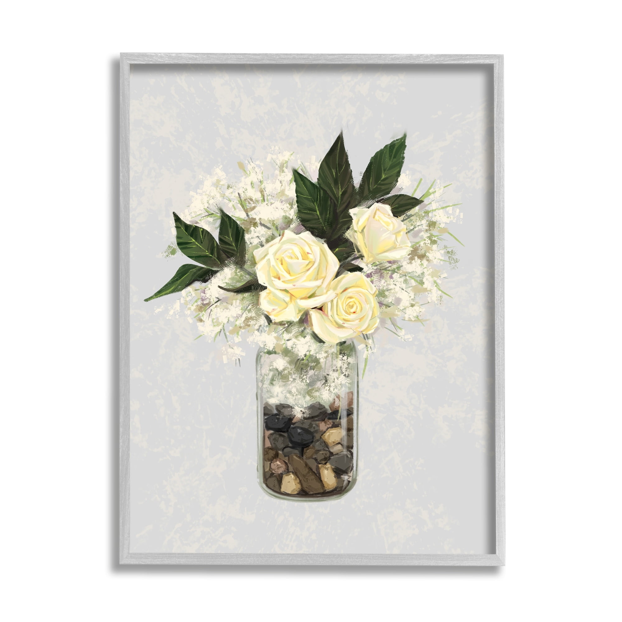 Stupell Industries Yellow Rose Flower Bouquet Decorated Rocks Vase ...