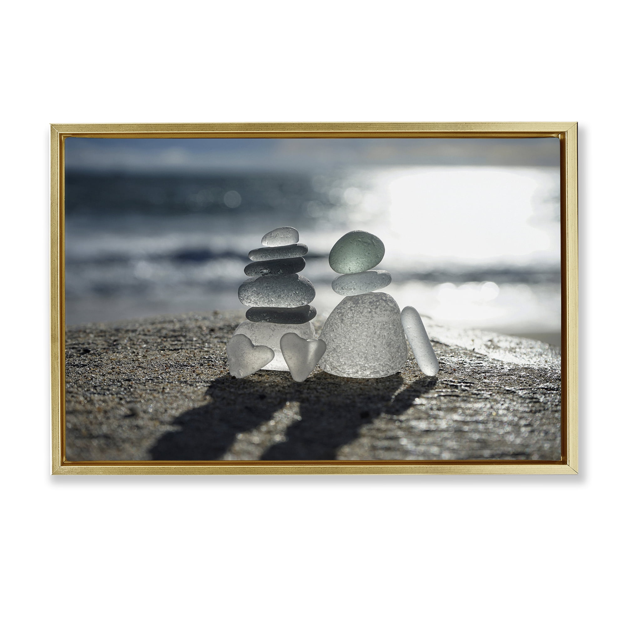Stupell Industries Zen Sea Glass Hearts Gold Framed Floater Canvas Wall ...
